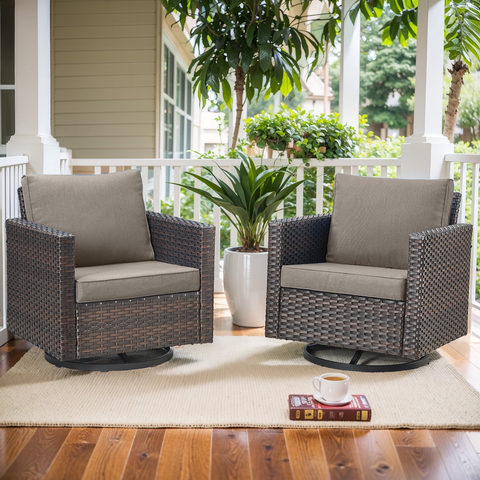 OPOHORO Outdoor Swivel Chair Set of 2 - 360° Swivel Rocking Patio ...