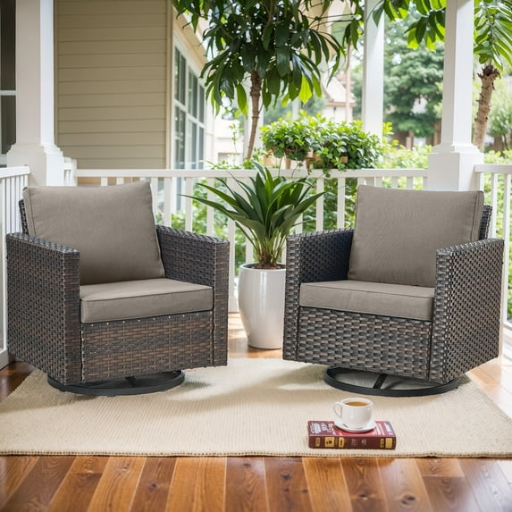 OPOHORO Outdoor Swivel Chair Set of 2, 360° Swivel Rocking Patio Chairs ...