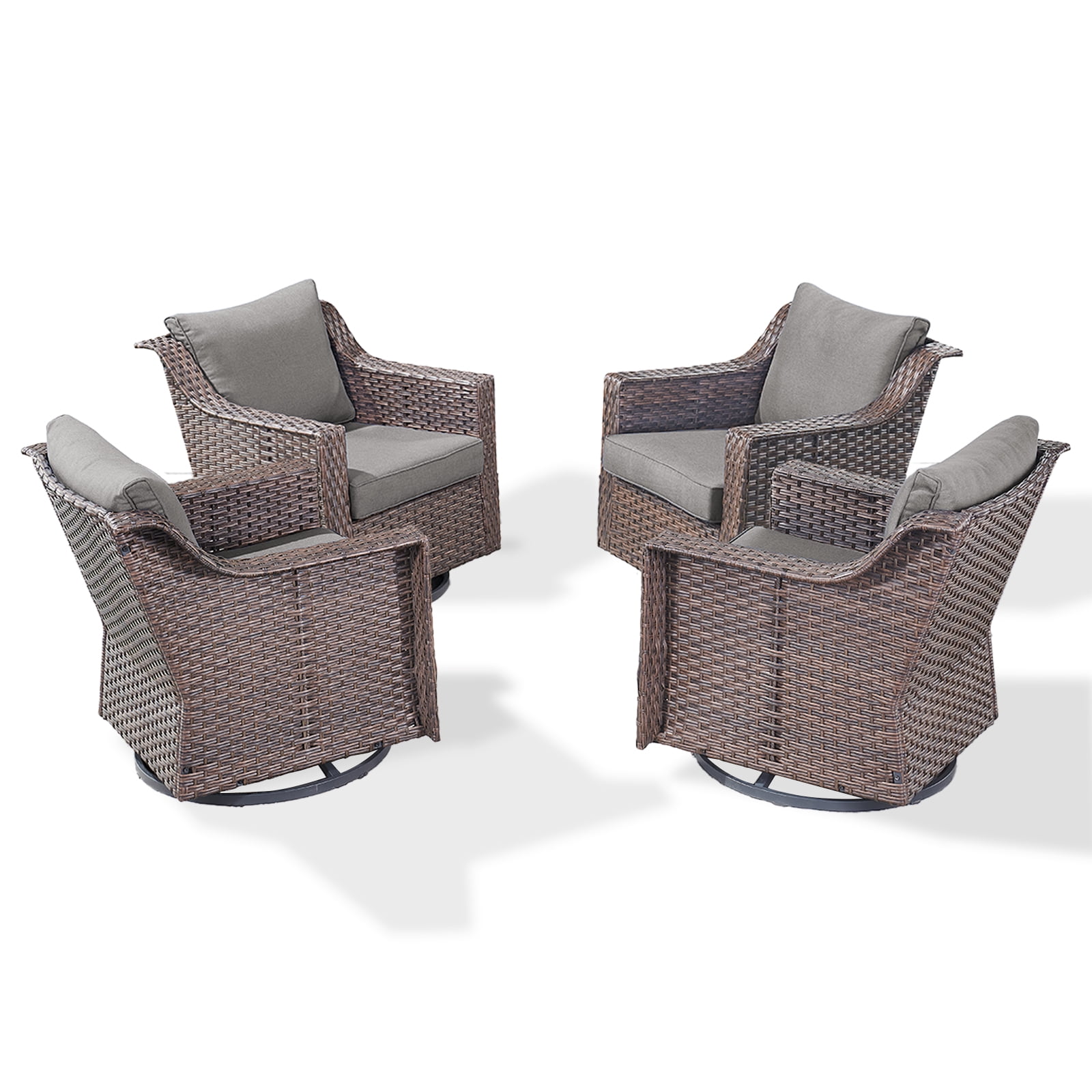 OPOHORO Outdoor Swivel Chairs Set of 4, Weather-Resistant PE Wicker ...