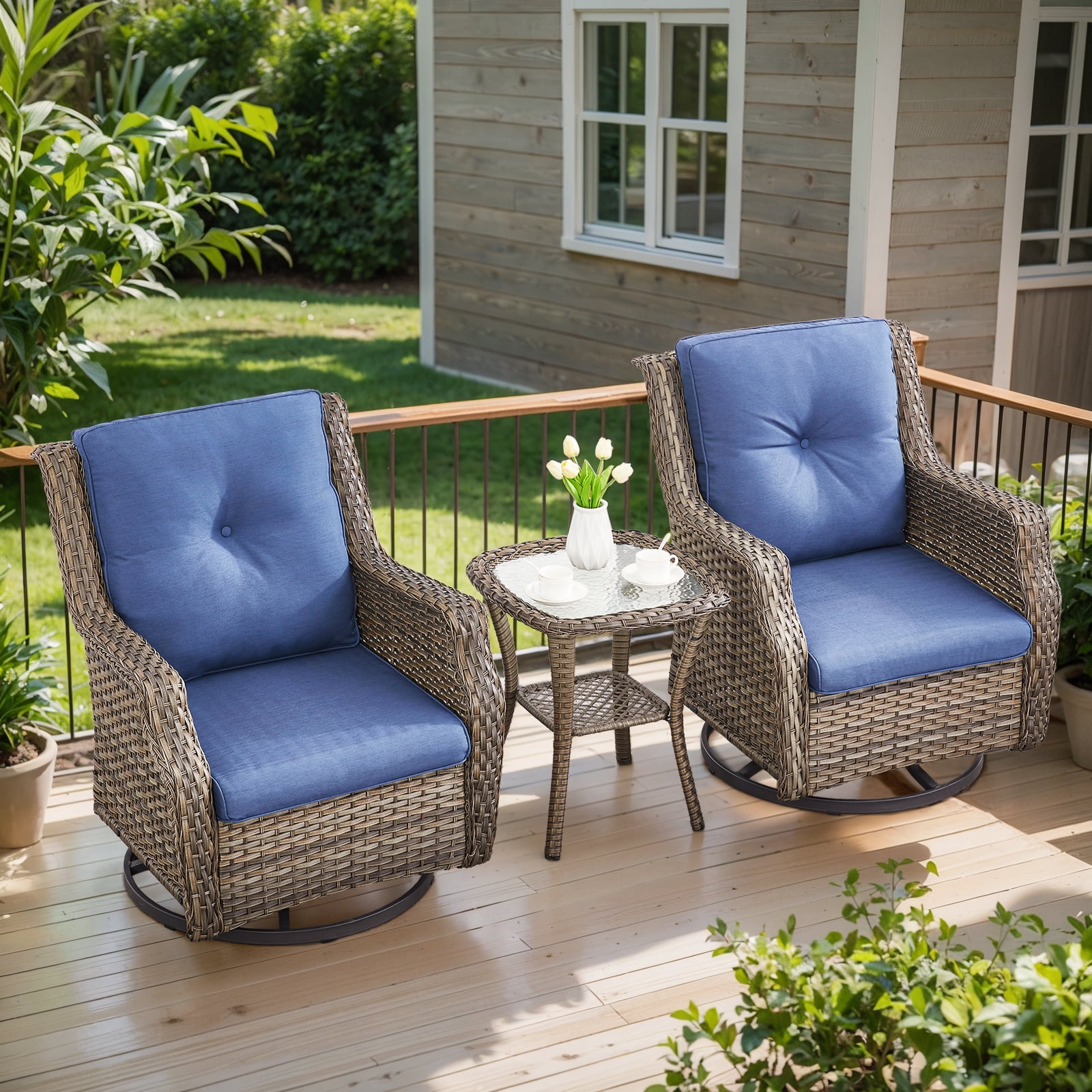 OPOHORO Outdoor Swivel Glider Chairs Set of 2 with Patio End Table ...