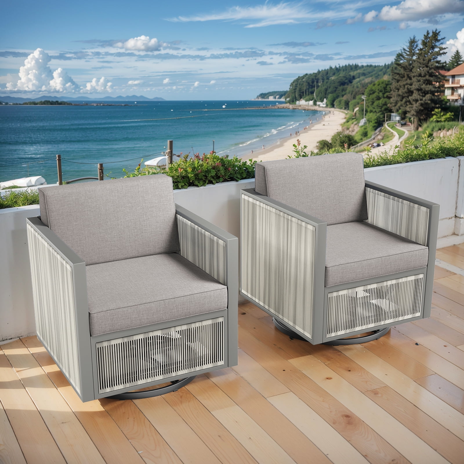 OPOHORO Outdoor Swivel Rocking Glider Chairs Set of 2, All Weather ...