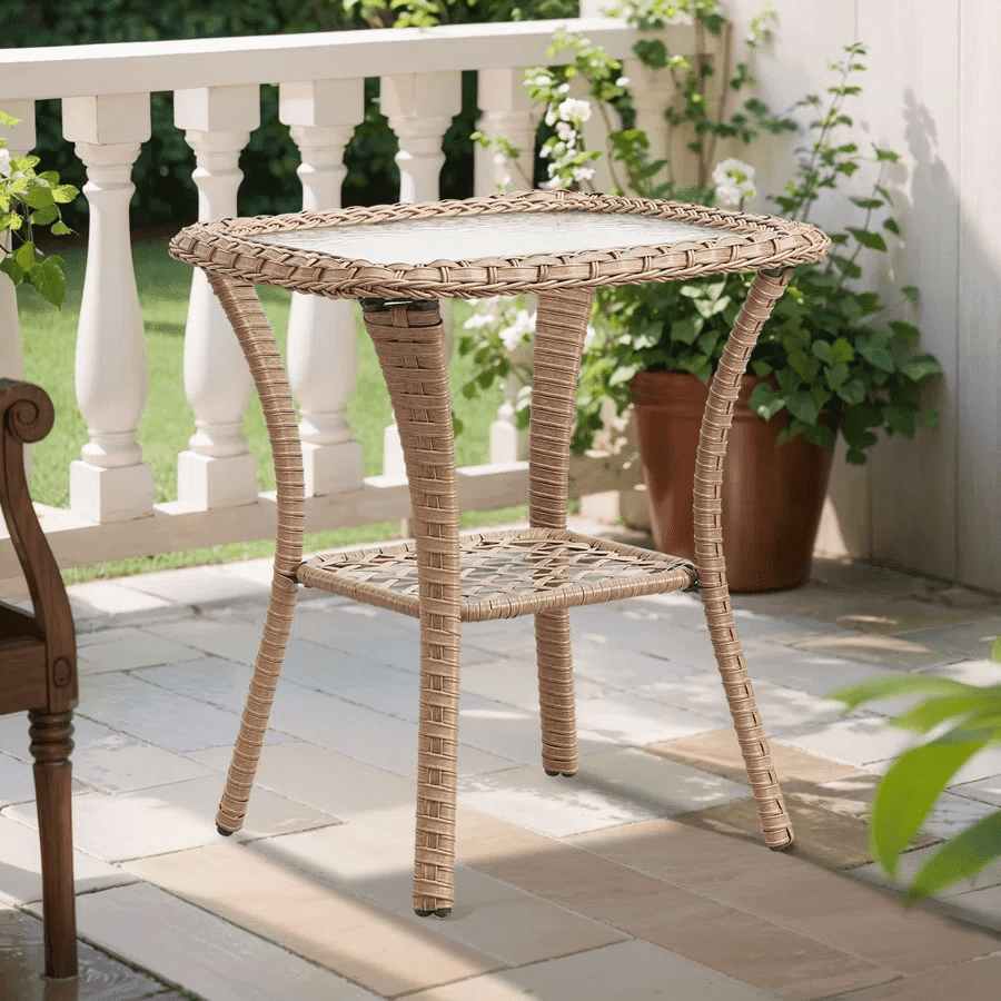 OPOHORO Outdoor Wicker Side Table,22x20x20 inch All Weather Rattan ...