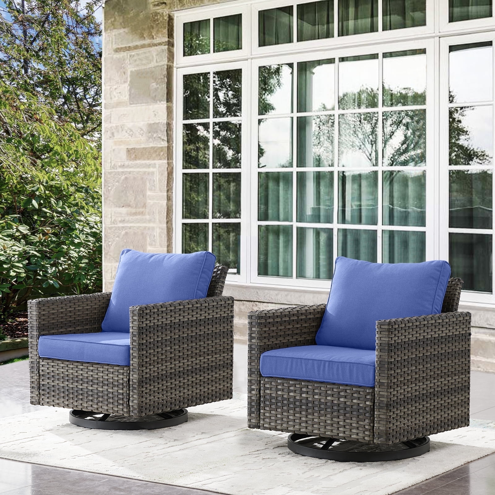 OPOHORO Square Armrest Outdoor Swivel Rocker Patio Chairs Set of 2 ...