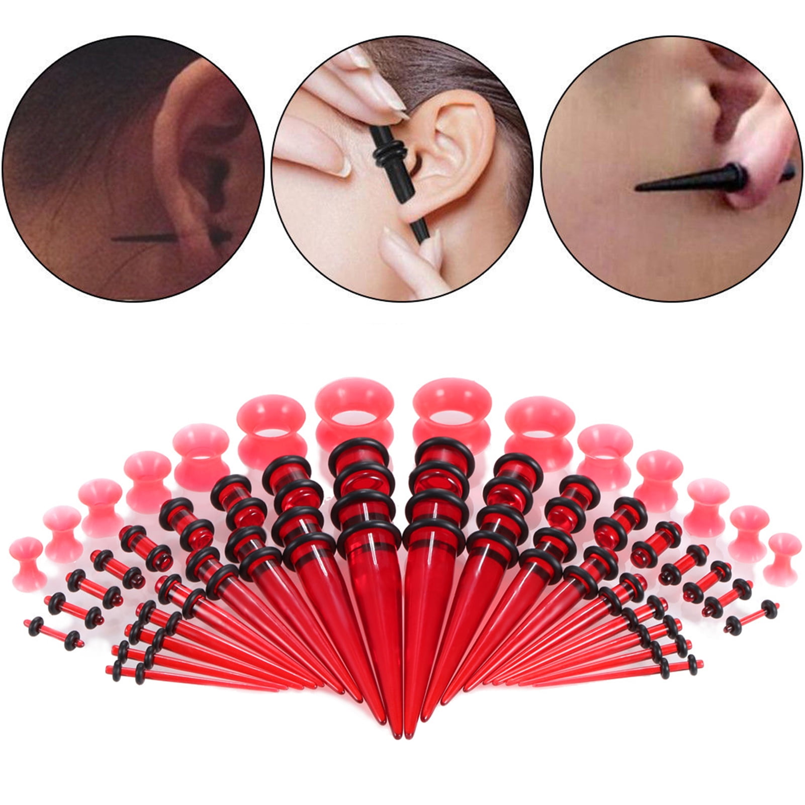 OPOLSKI 50Pcs Ear Expander Double O-Rings Flared Tunnels Three-piece ...