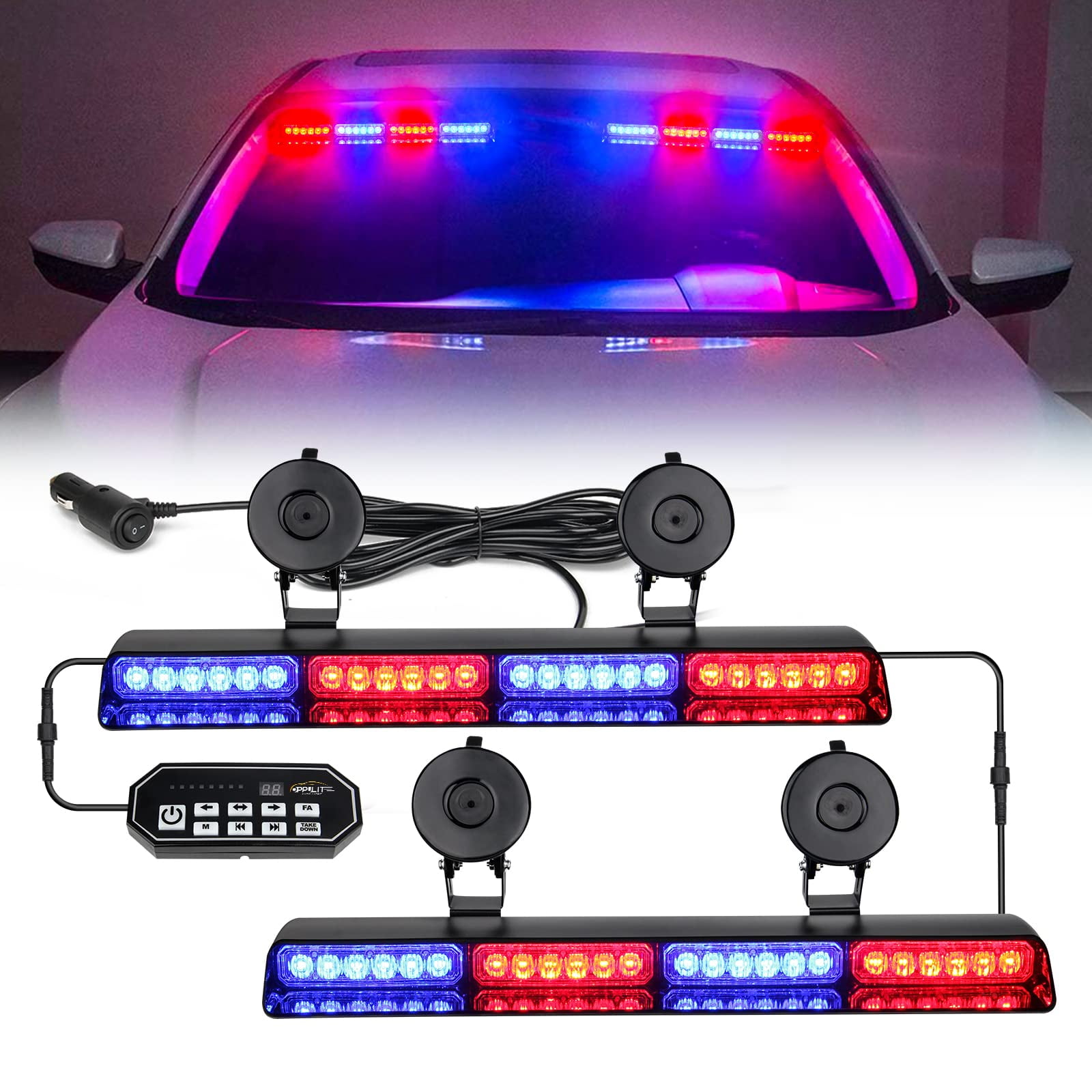 OPP ULITE Dash Strobe MMF7 Lights Red Blue 2 1 with Panel Switch, Safety Flashing Warning Hazard ...