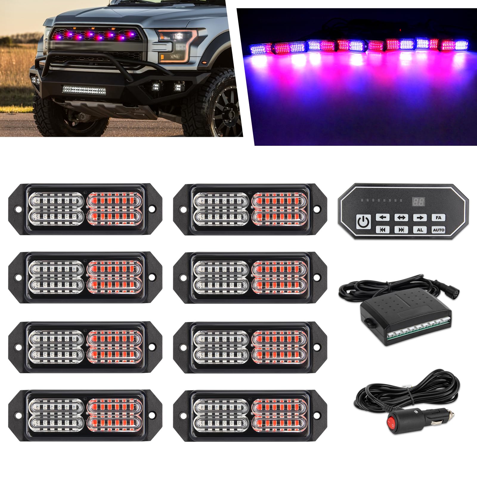 OPP ULITE Led Strobe SSF20 Lights Red Blue 8 in 1 with 9 Key Switch, 20 Flashing Mode 24-LED ...