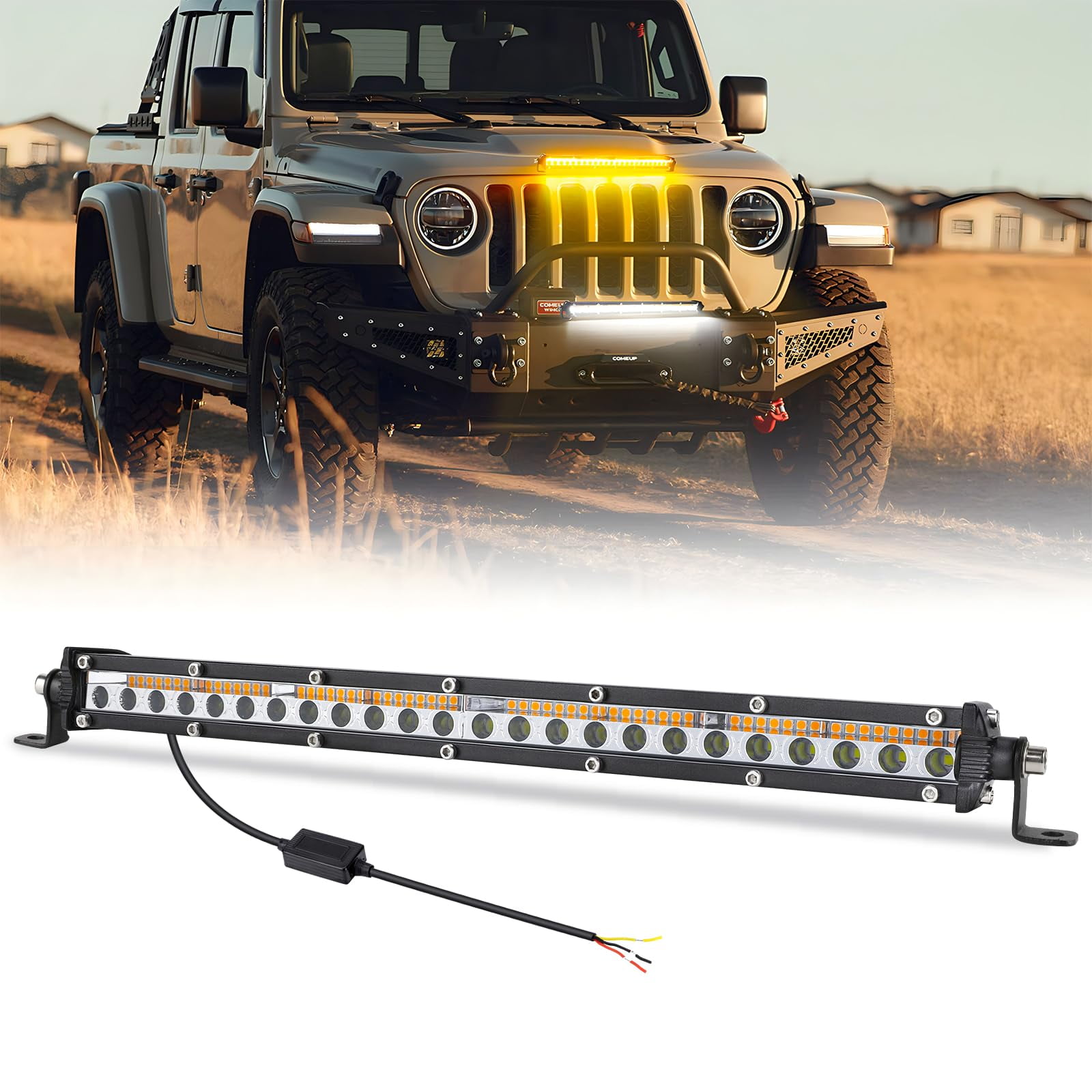 OPP ULITE Slim Led IFF17 Light Bar with Yellow Strobe Light 1 Solid Mode & 1 Flashing Mode, 13 ...