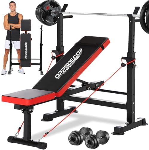 OPPSDECOR 6 in 1 660lbs Weight Bench Set with Squat Rack, Bench Press ...