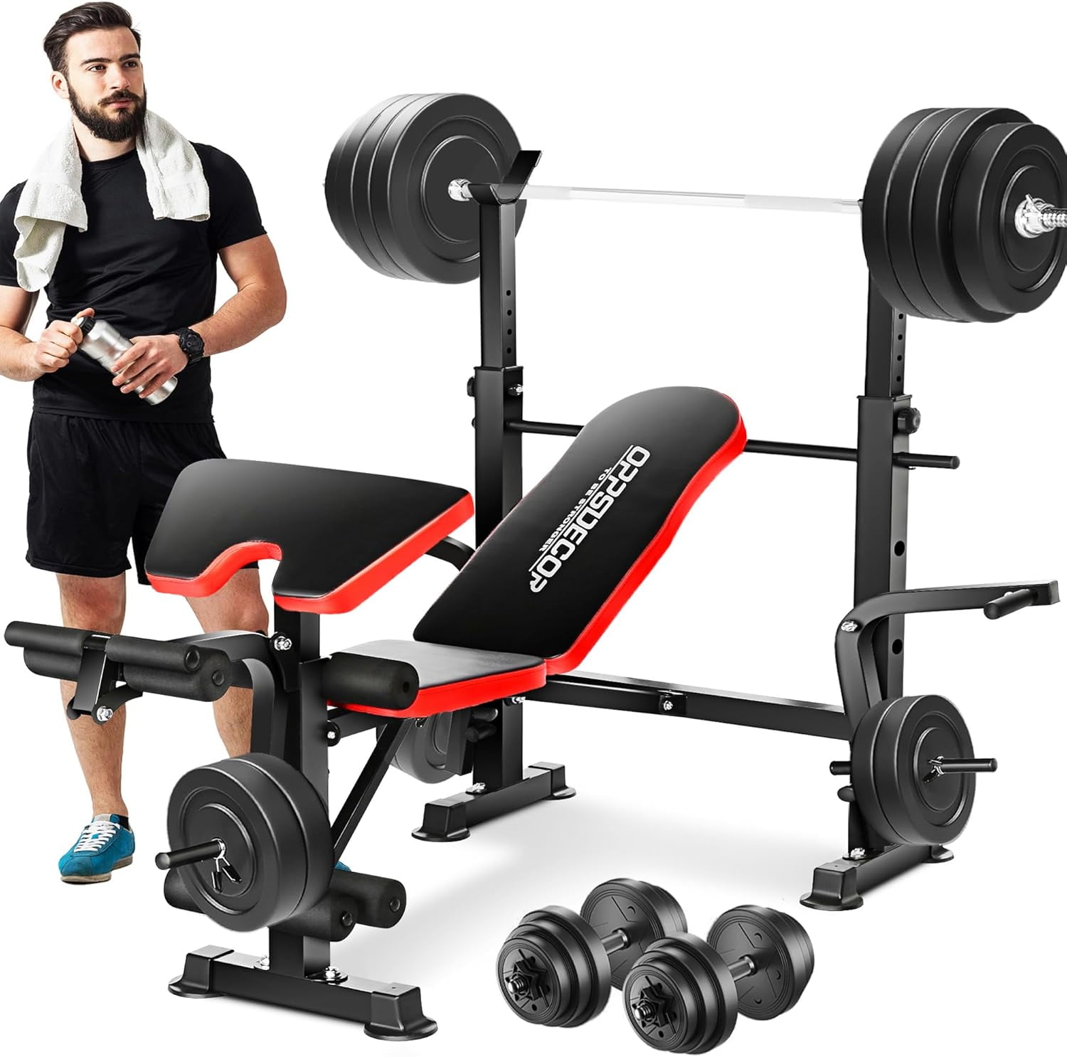 OPPSDECOR 6 in 1 660lbs Weight Bench Set with Squat Rack, Bench Press ...