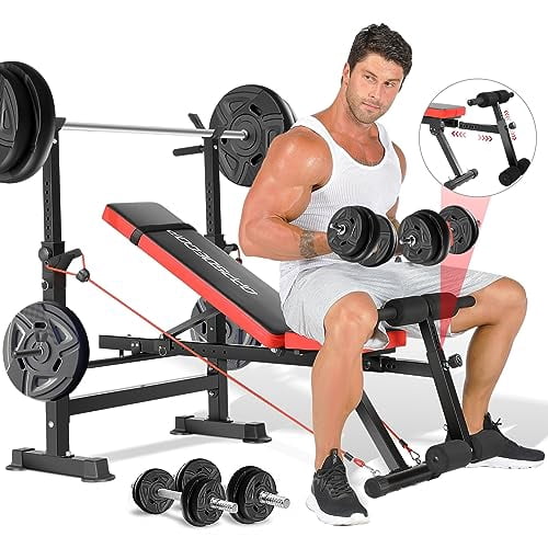 OPPSDECOR 6 in 1 Workout Set Adjustable Weight with Squat Barbell Rack ...