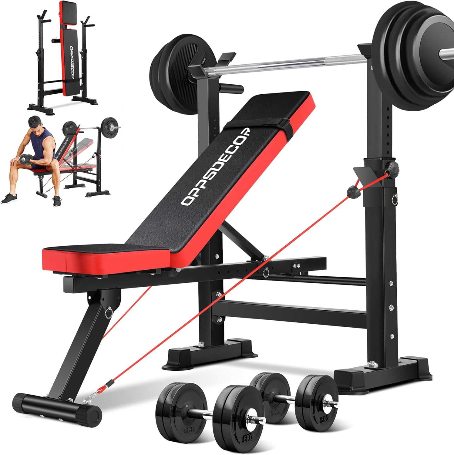 OPPSDECOR 600lbs 6 in 1 Weight Bench Set with Squat Rack Foldable Bench ...