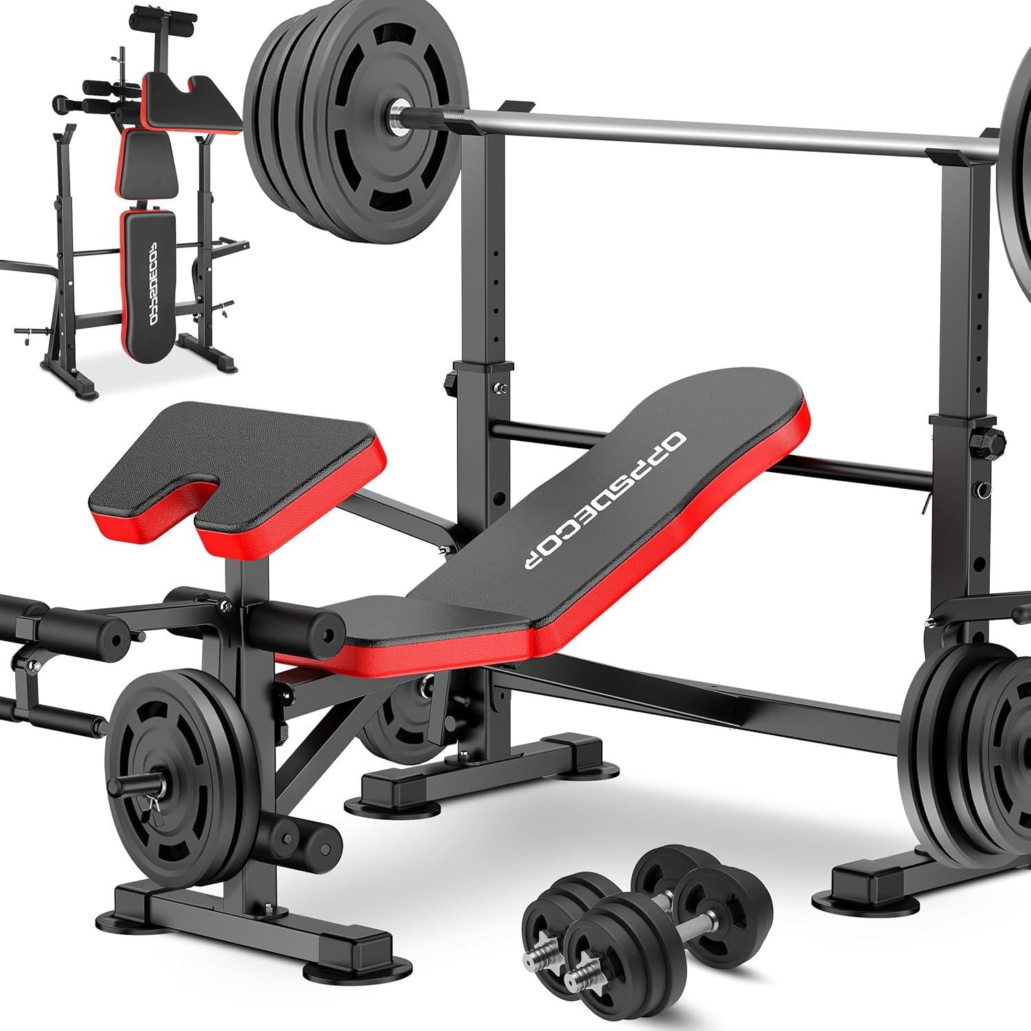 OPPSDECOR 660lbs 6 in 1 Weight Bench Set with Squat Rack Adjustable Workout Bench with Leg ...