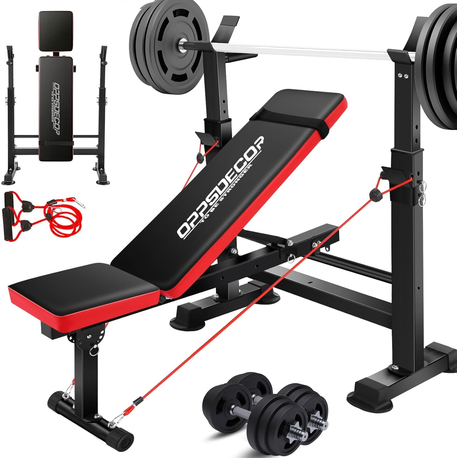 OPPSDECOR 660lbs 6 in 1 Weight Bench Set with Squat Rack Adjustable ...