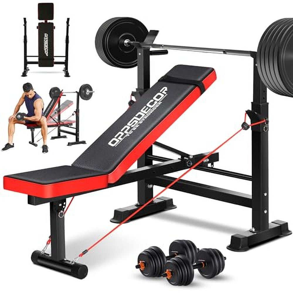 OPPSDECOR 660lbs 6 in 1 Weight Bench Set with Squat Rack, Workout Bench with Leg Extension ...