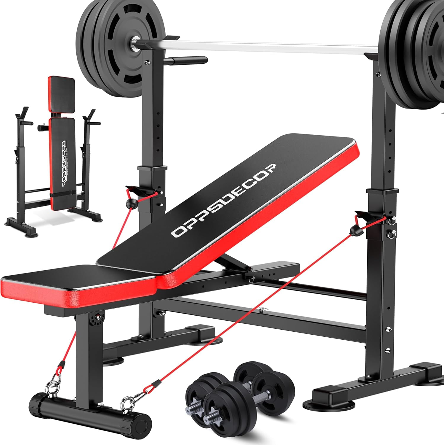 OPPSDECOR 8 in 1 660lbs Weight Bench Adjustable Bench Press Set with ...