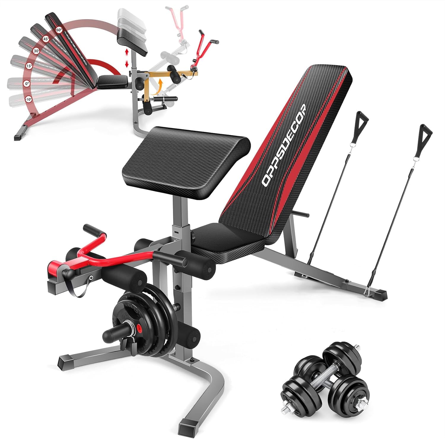 OPPSDECOR 900LBS Adjustable Weight Bench Press with Leg Extension and ...