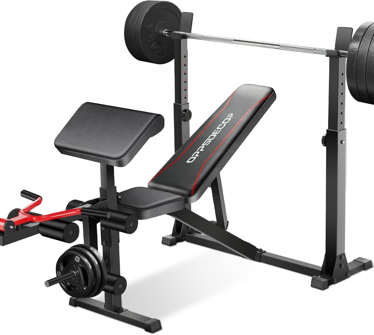 OPPSDECOR 900LBS Weight Bench Set with Squat Rack Preacher Curl Weight ...