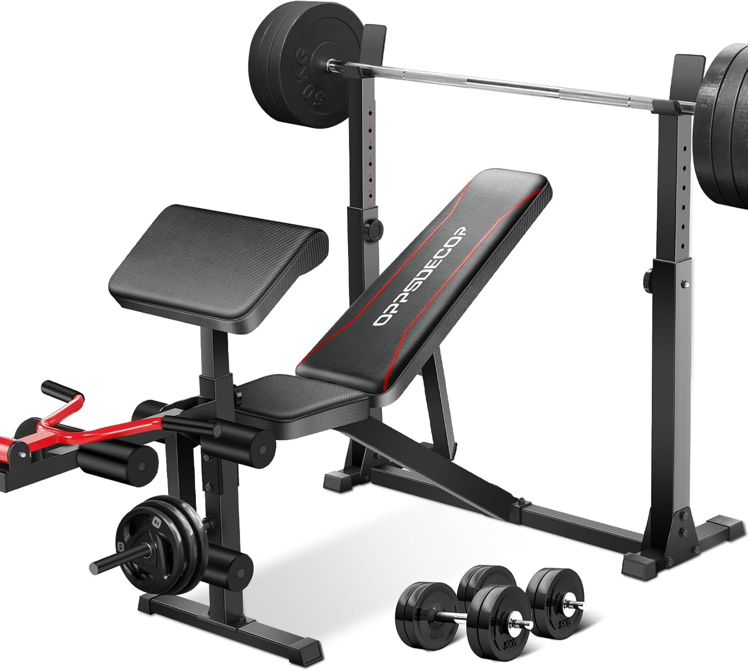 OPPSDECOR 900LBS Weight Bench Set with Squat Rack Preacher Curl Weight ...