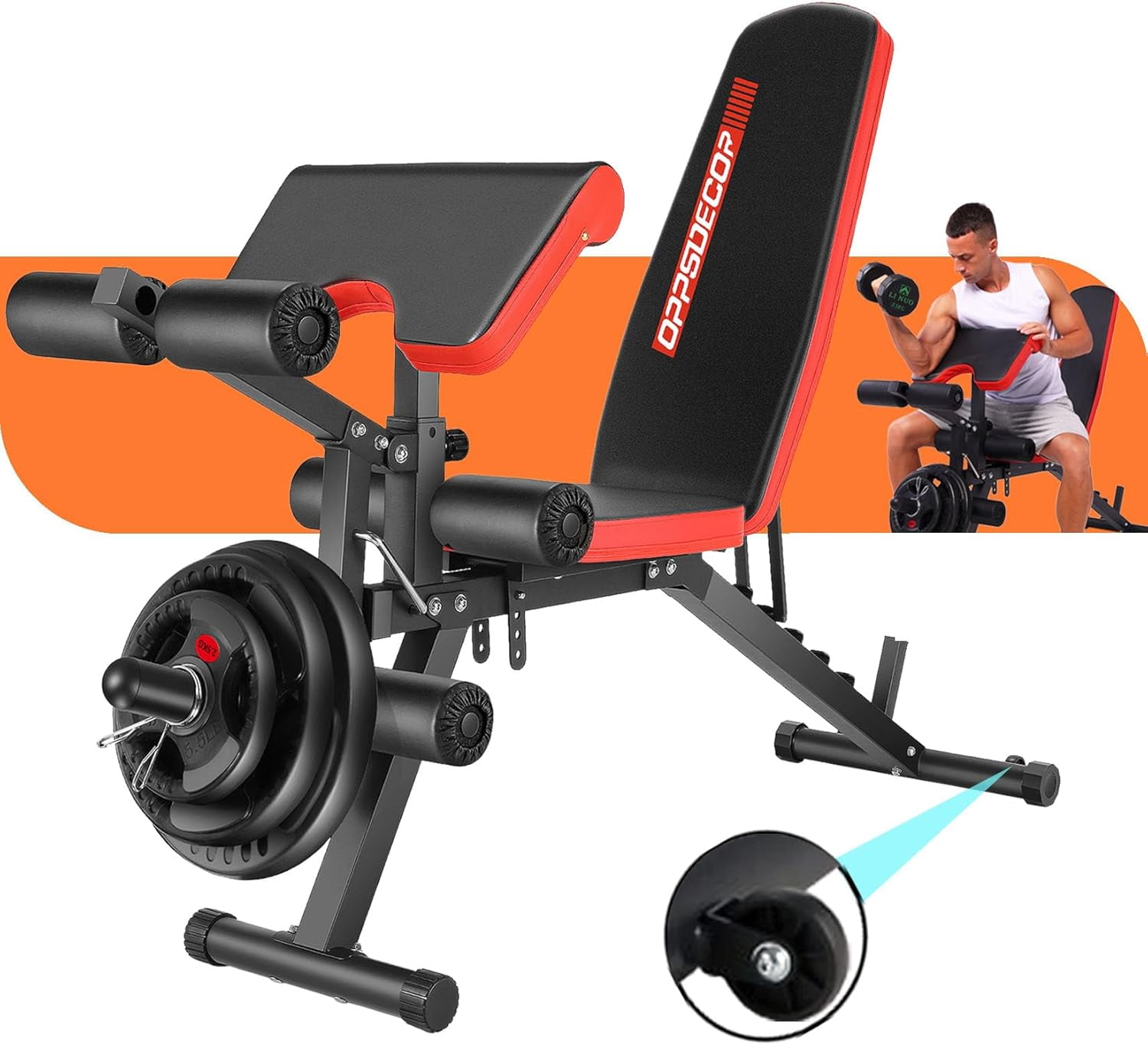 OPPSDECOR Adjustable Weight Bench with Leg Extension and Leg Curl, 800 ...