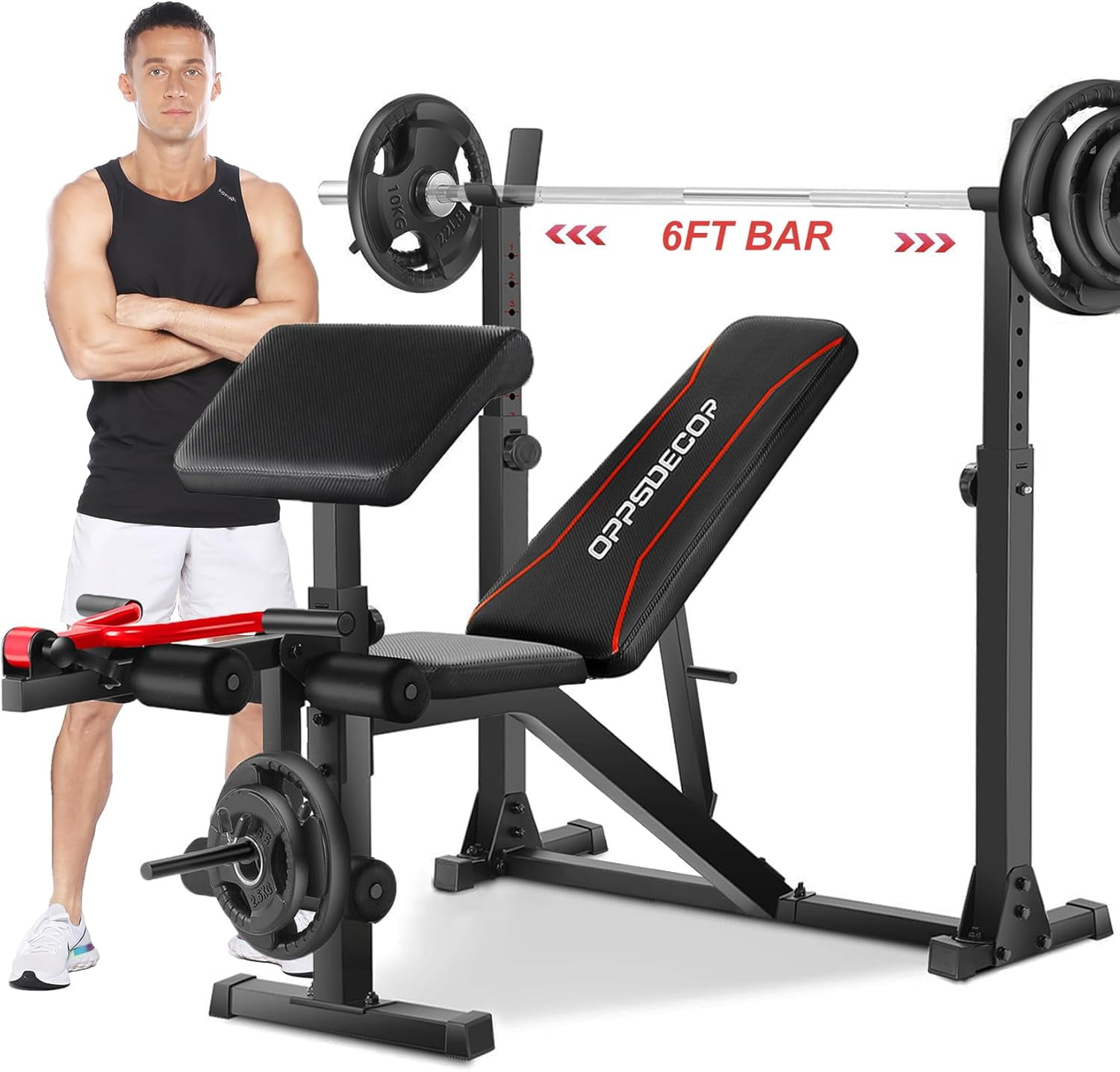 OPPSDECOR Adjustable Weight Bench Set with Leg Extension and Leg Curl, 900LBS Heavy Duty ...