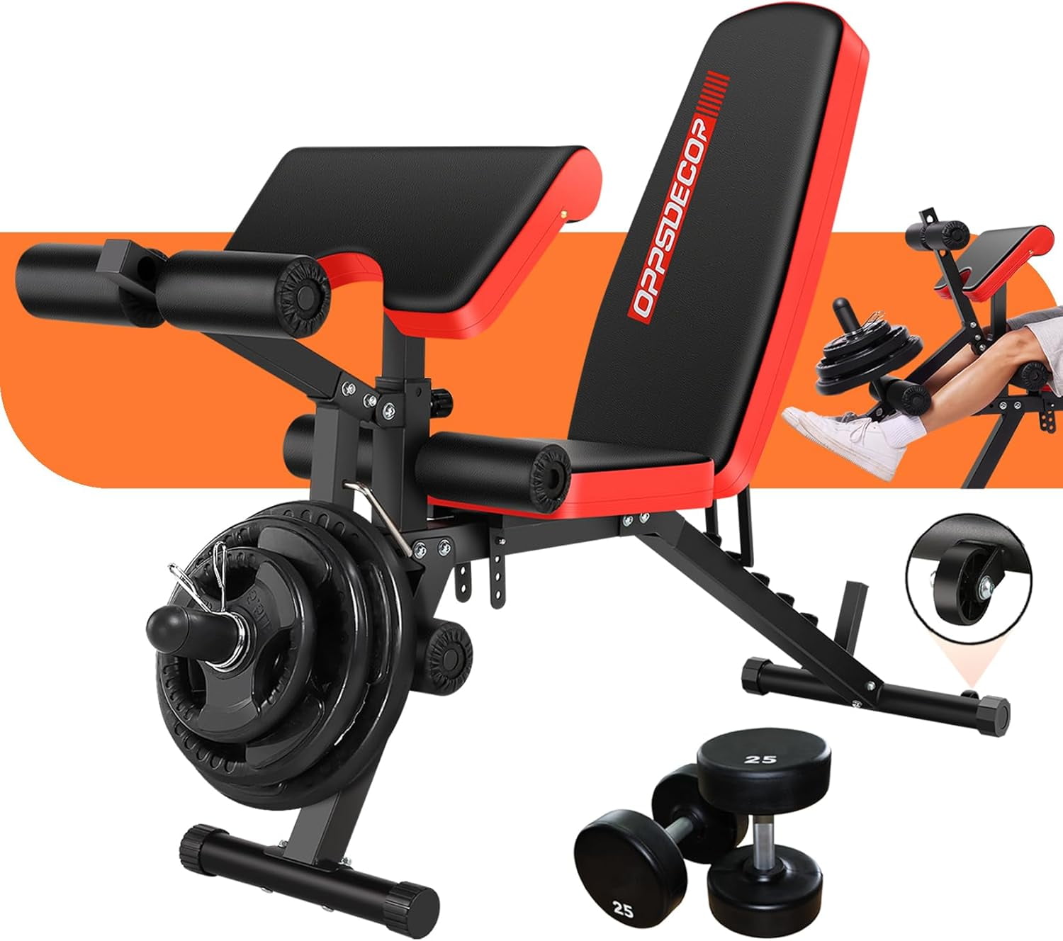 OPPSDECOR Adjustable Weight with Leg Extension, Leg Curl - 800 LBS ...