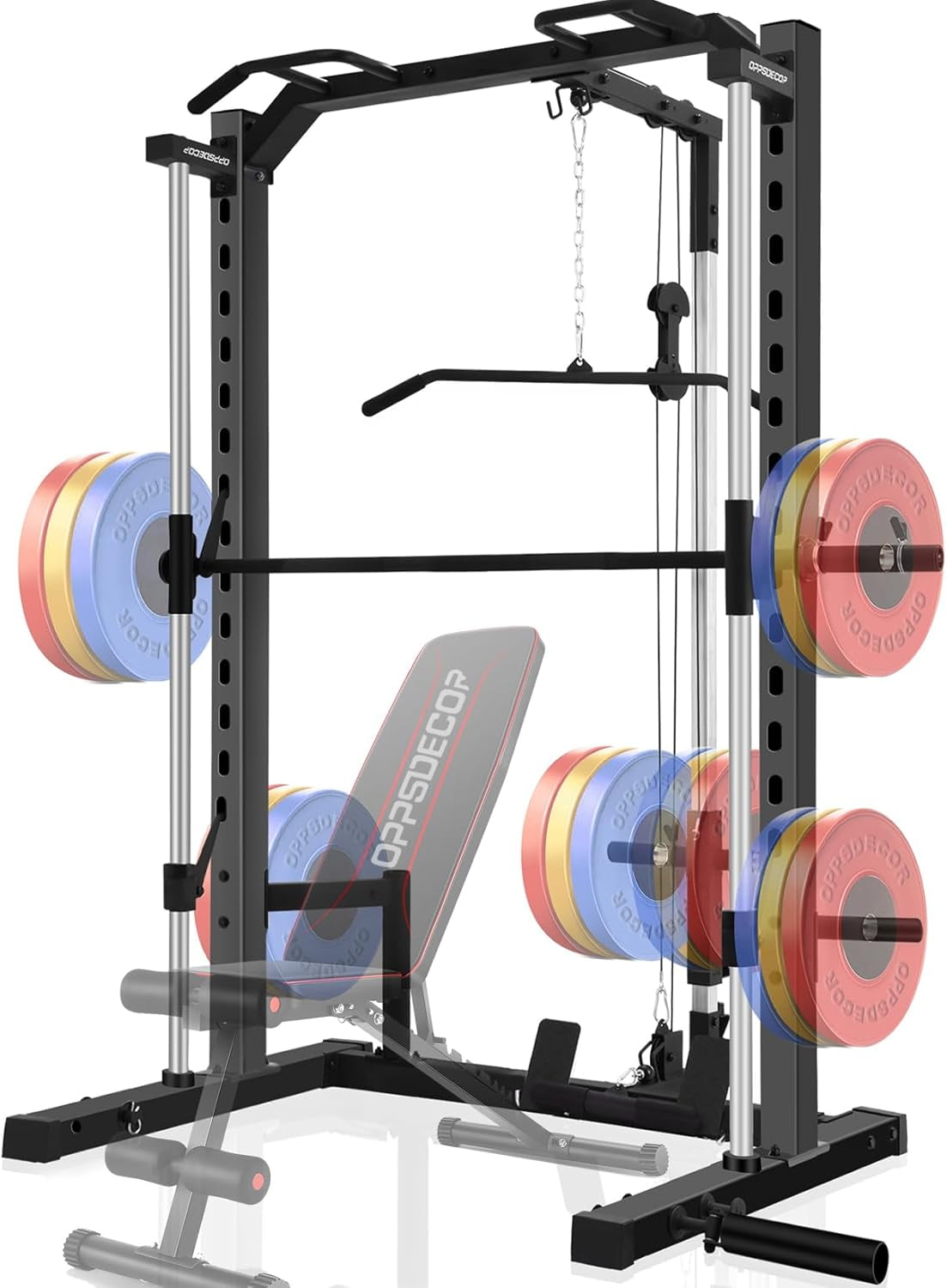 OPPSDECOR Power Cage Power Rack with LAT Pull Down Pulley System& Cable ...