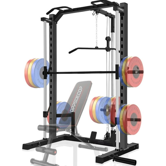 OPPSDECOR Power Cage Power Rack with LAT Pull Down Pulley System& Cable ...