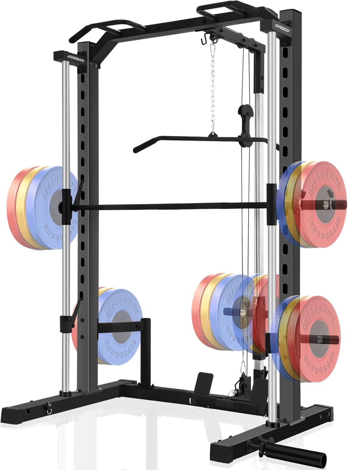 OPPSDECOR Smith Machine Power Rack with LAT-Pull Down System & Cable ...