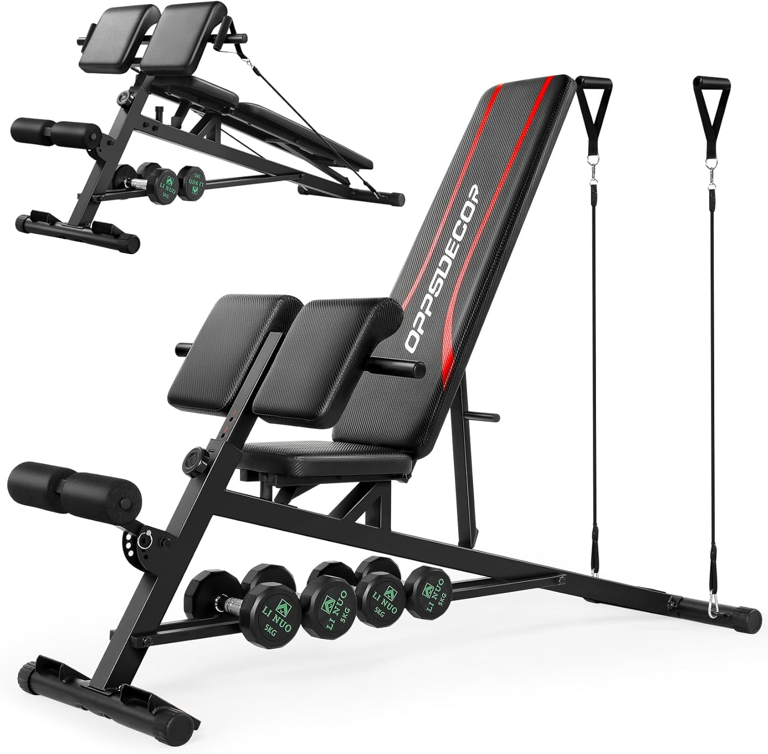 OPPSDECOR Weight Bench with Preacher Curl Hyper Back Extension, Roman ...