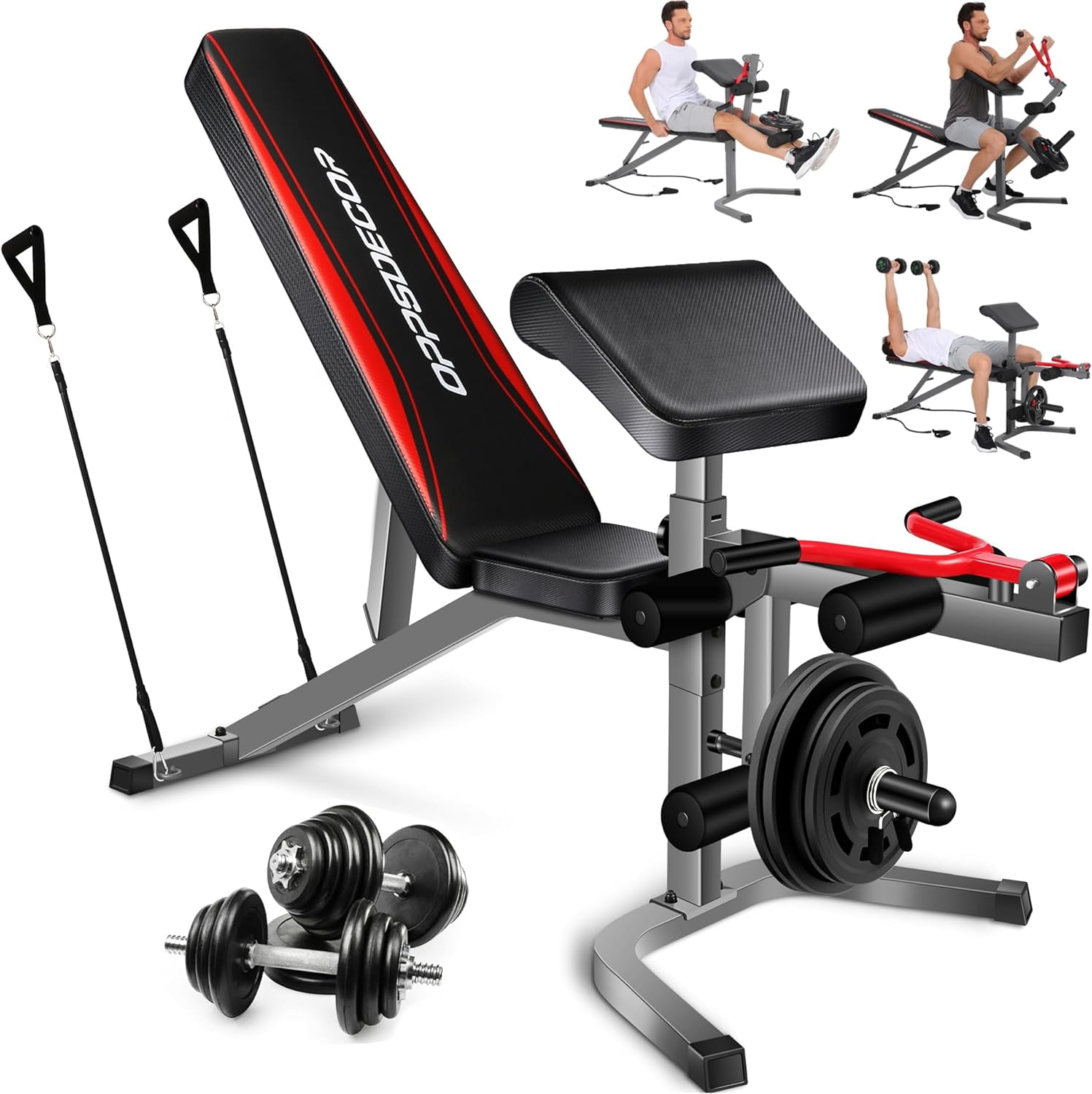 OPPSDECOR Weight Bench Set Adjustable Weight Bench with Preacher Curl Leg Extension Professional ...