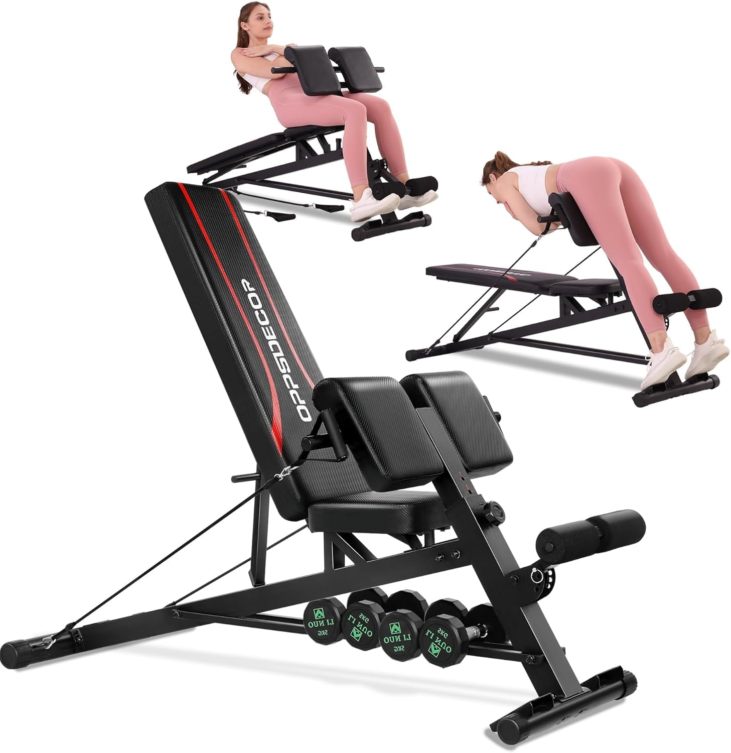 OPPSDECOR Weight Bench Set with Preacher Curl Hyper Back Extension, All ...