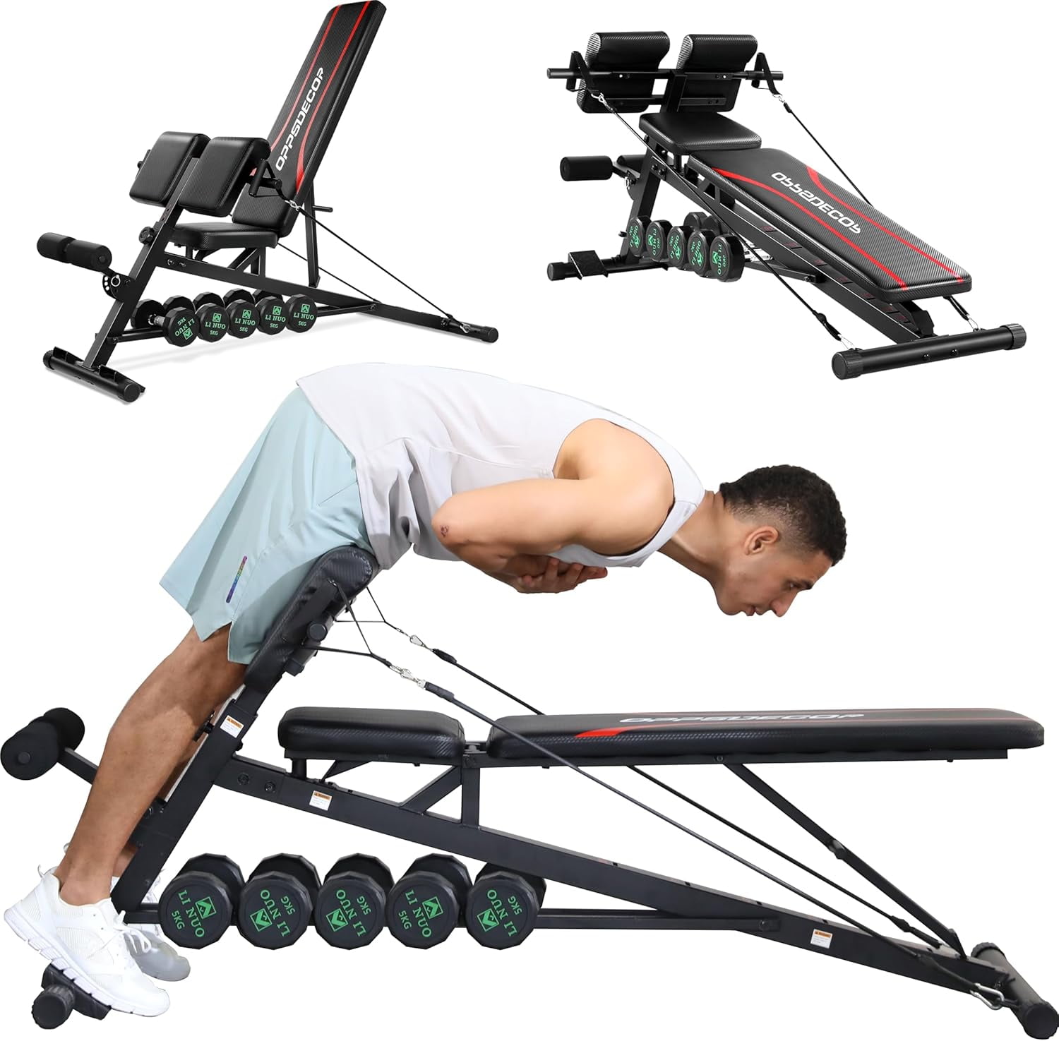OPPSDECOR Weight Bench Set with Preacher Curl Hyper Back Extension, All ...