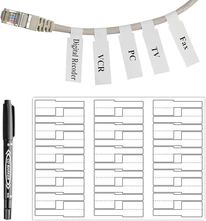 OPQH 600 White Cable Labels with Dual Tip Marker, Cord Labels Can Write ...