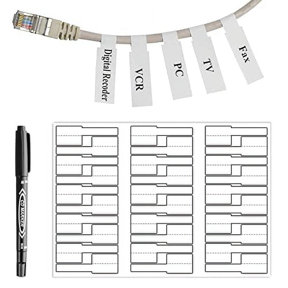 OPQH 600 White Cable Labels with Dual Tip Marker, Cord Labels Can Write On, Self Adhesive Wire ...