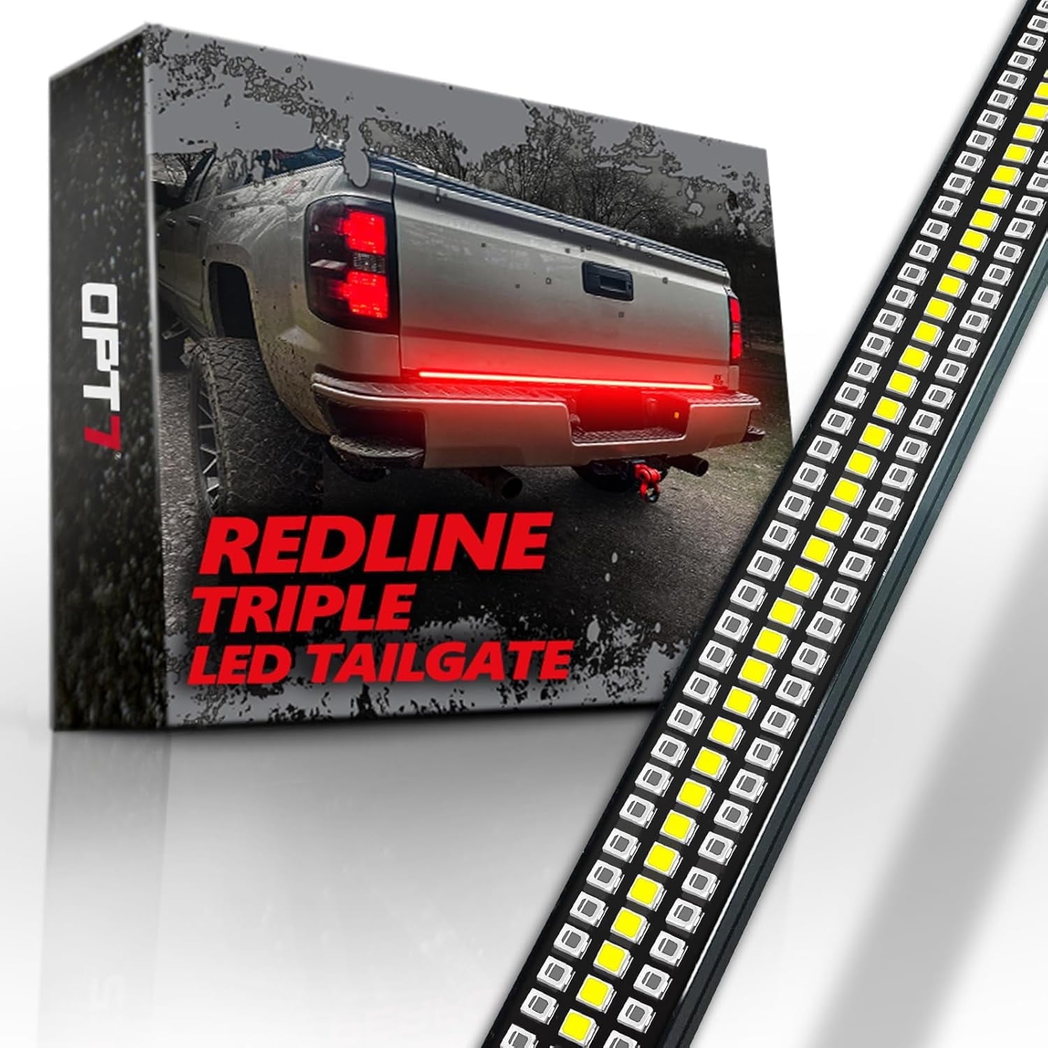 OPT7 48" Redline Triple Row LED Tailgate Light Bar Sequential RED Turn ...