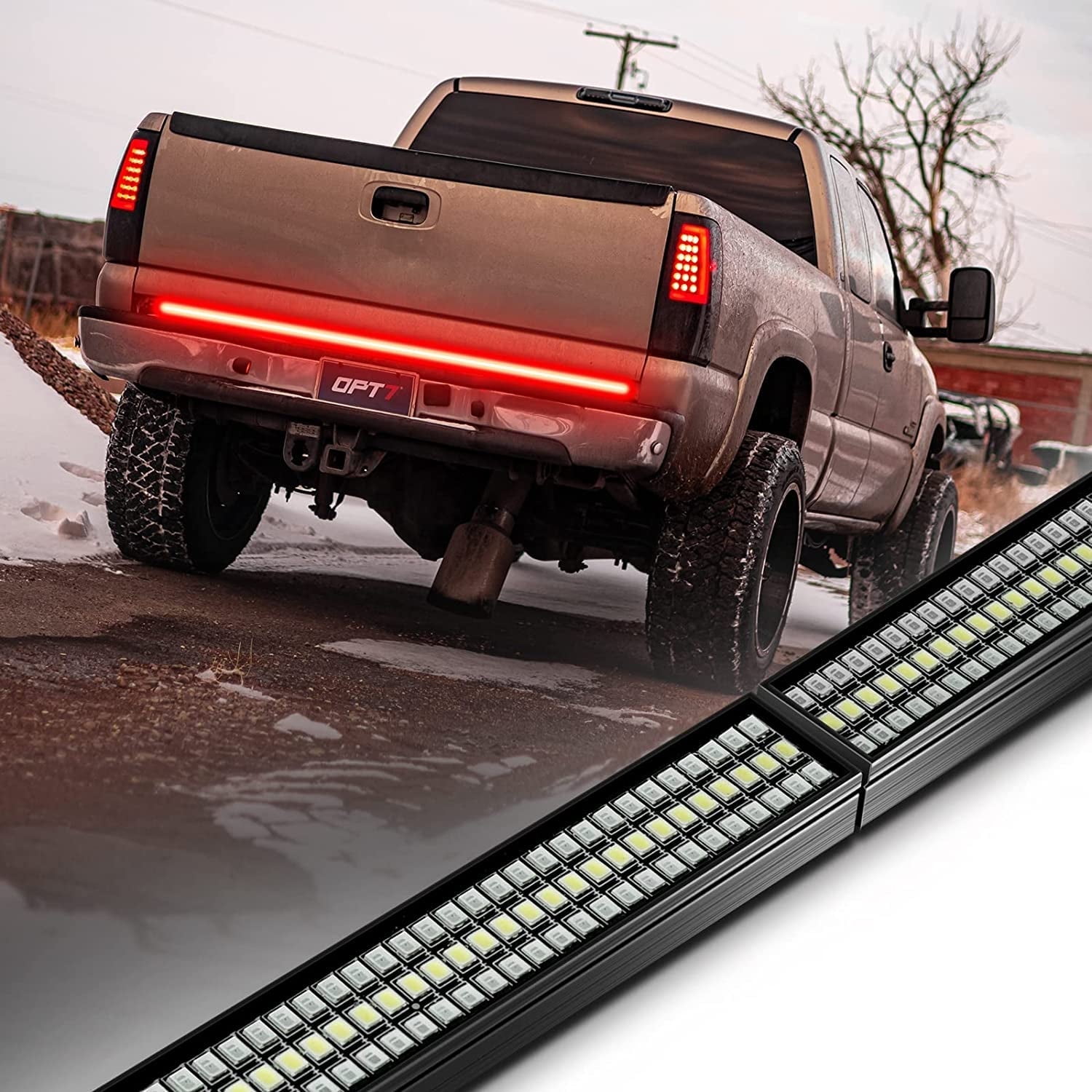 OPT7 60" Redline Parlux Triple Row LED Tailgate Light Bar Red Turn ...