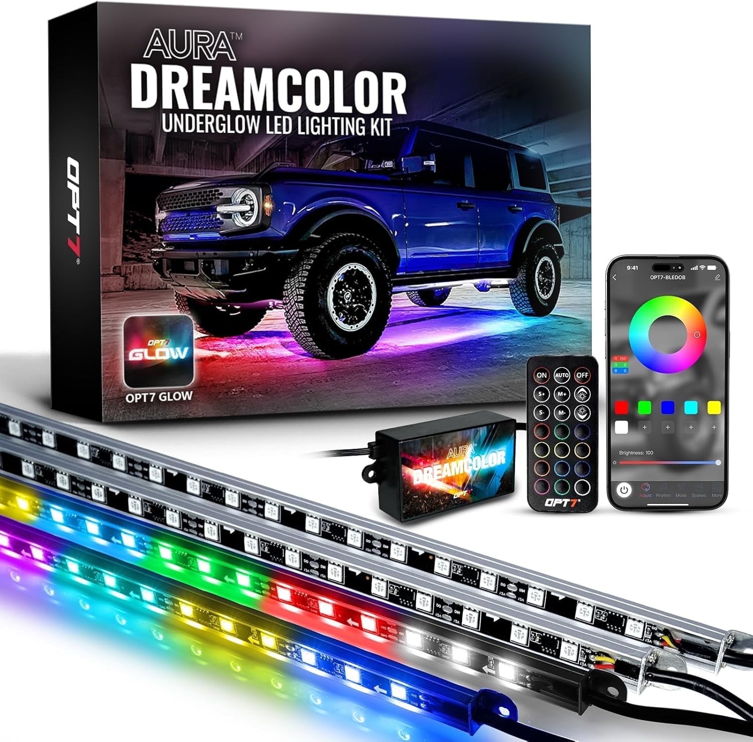 OPT7 Aura DreamColor Underglow Chasing Lights for Car with APP & Remote ...