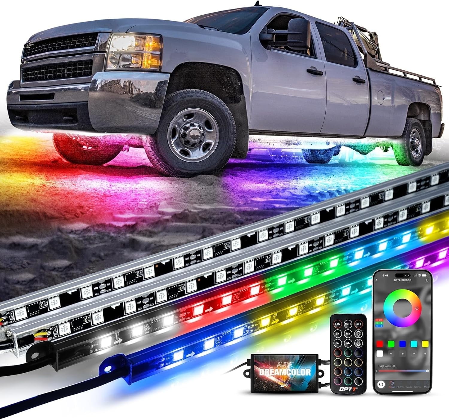 OPT7 Aura DreamColor Underglow Chasing Lights for Truck w/APP & Remote ...
