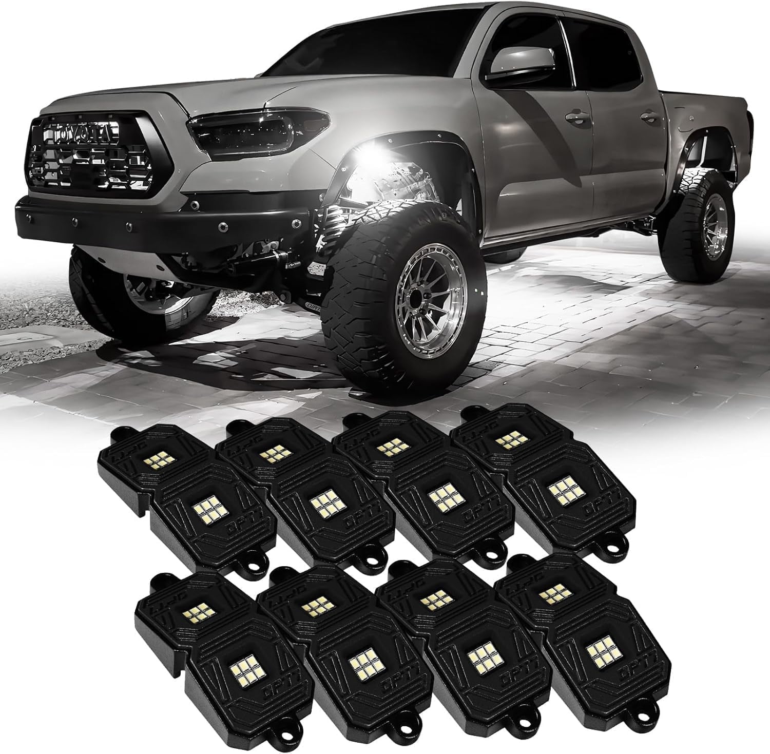 OPT7 Photon Pure White LED Magnet Rock Lights, 8 Pods Wide Angle Neon ...