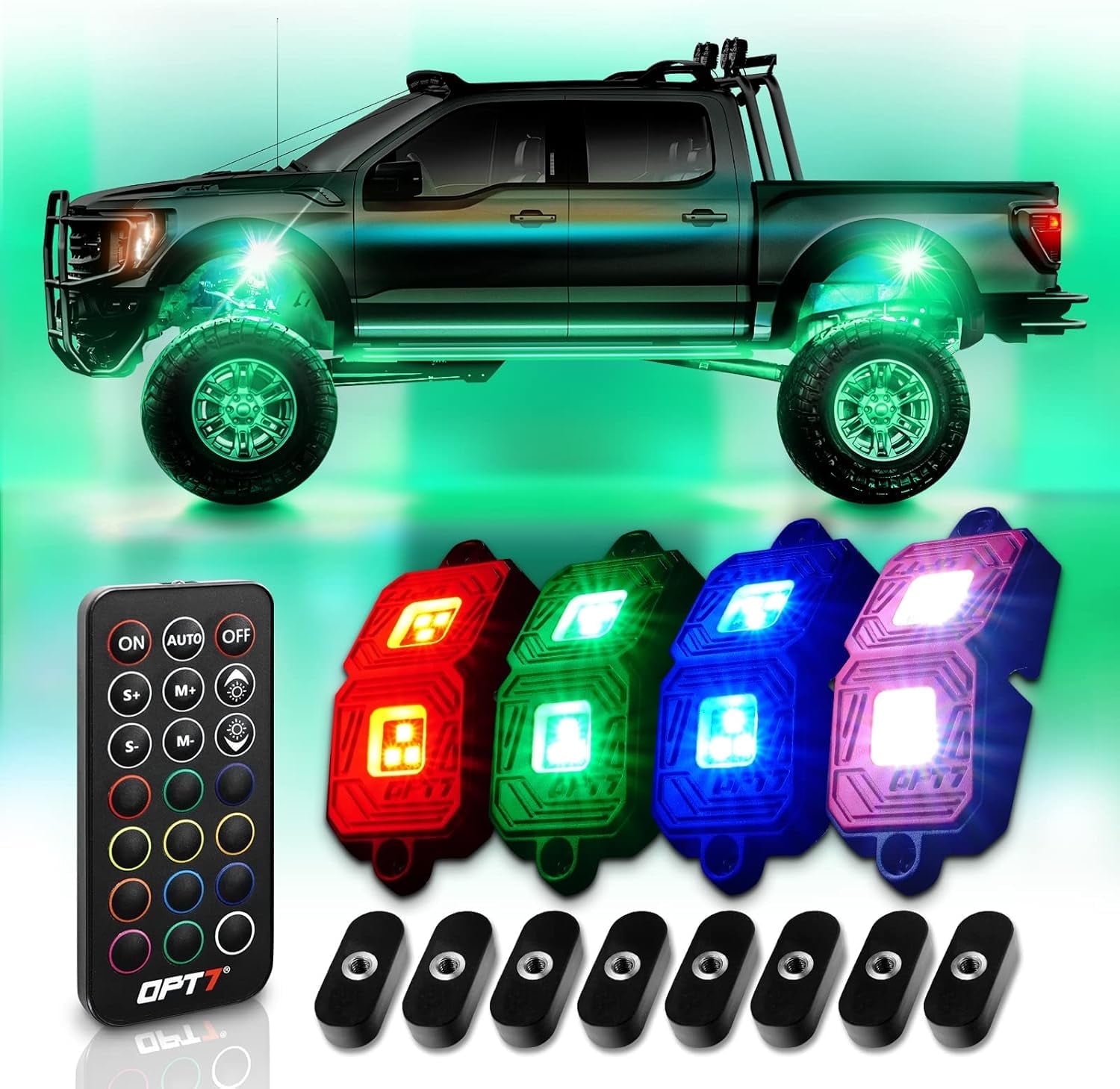 OPT7 Photon RGB LED Magnet Rock Lights with APP & Remote Control, 4 Red ...