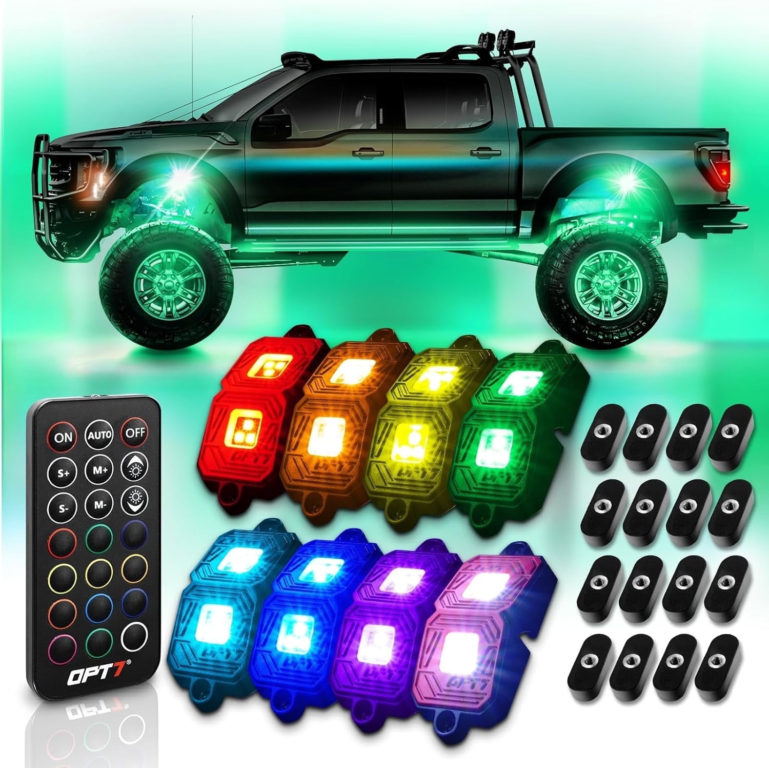 OPT7 Photon RGB LED Magnet Rock Lights with APP & Remote Control, 8 Red ...
