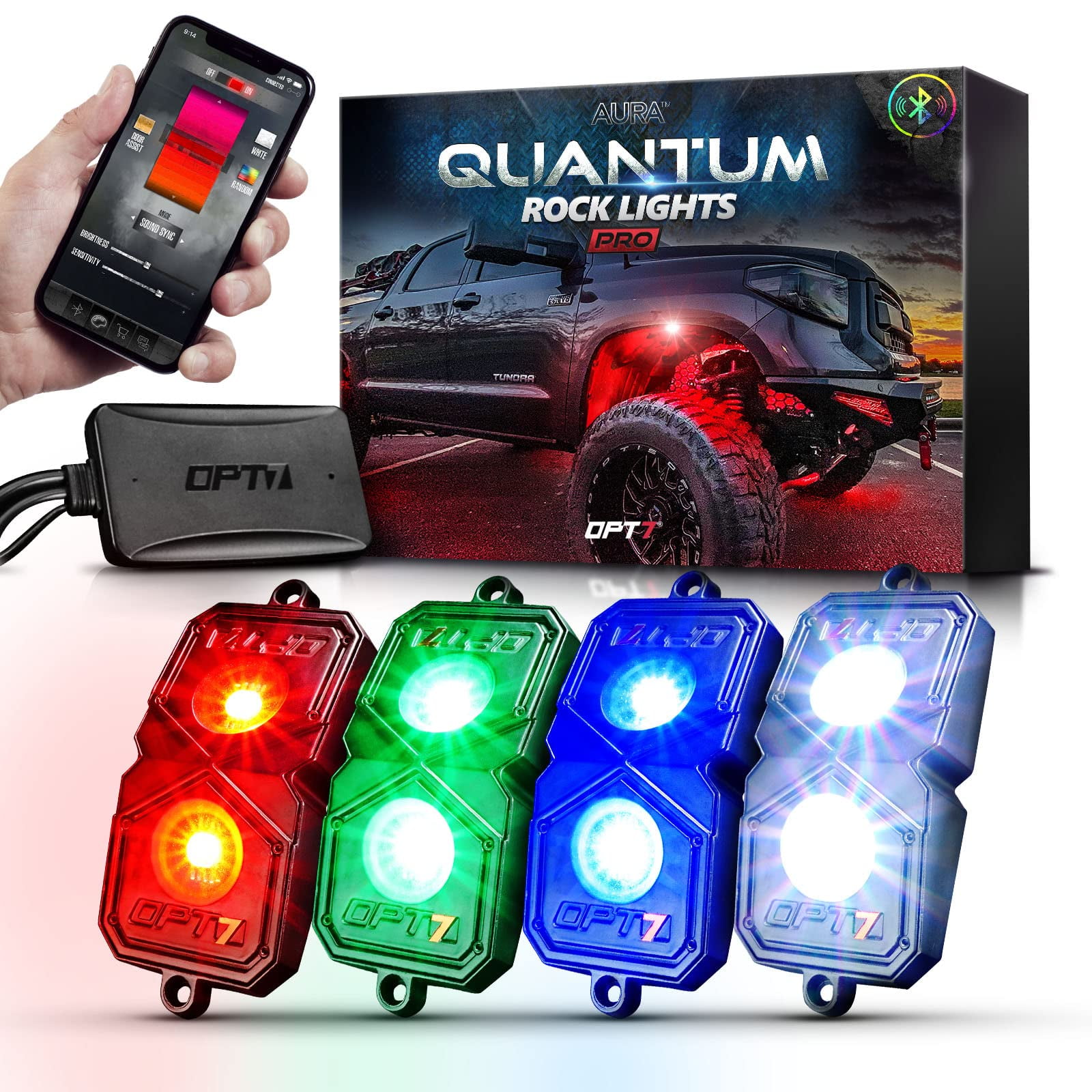 OPT7 Quantum Pro RGBW IFF17 LED Rock Lights Bluetooth APP Control, 4 ...