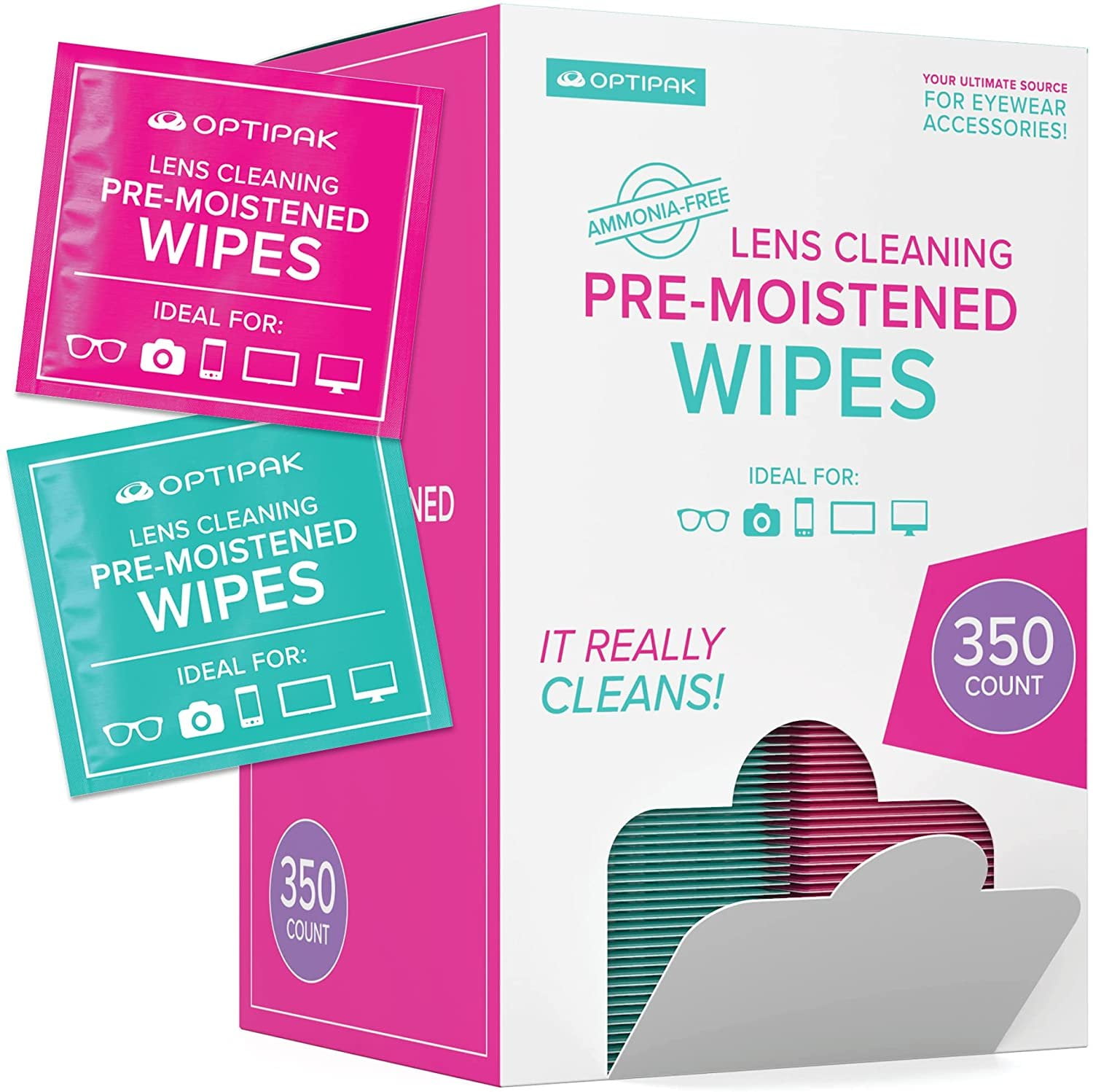OPTIPAK Lens Wipes - Eye Glasses Wipes - Eyeglass Cleaner Wipes 350 Count - Walmart.com