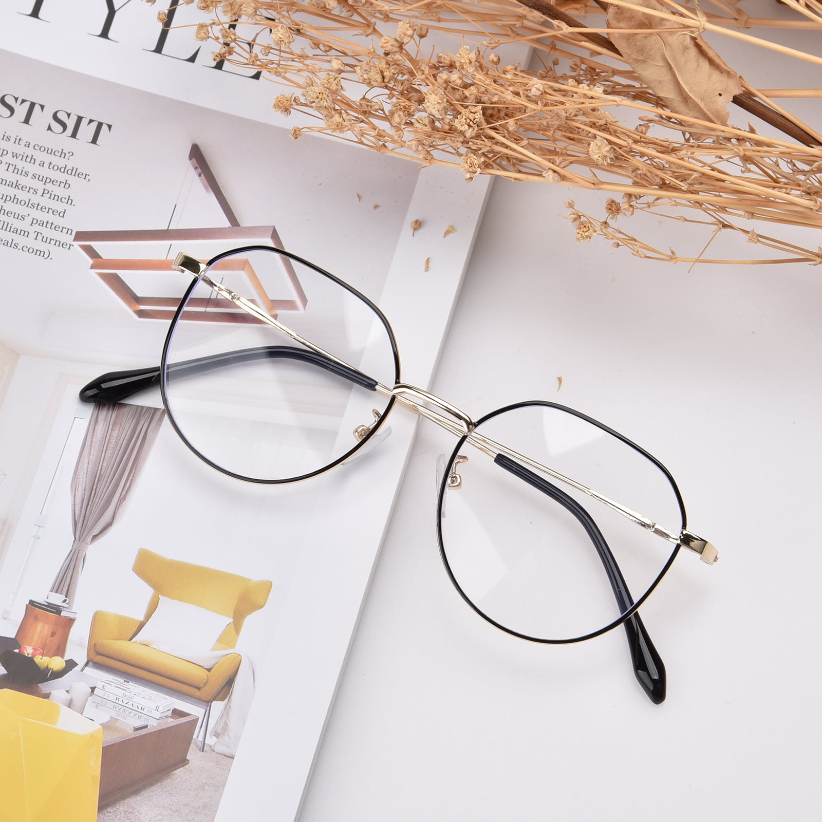 OPTOFENDY Round Blue Light Glasses for Women Men Metal Eyewear Anti UV ...