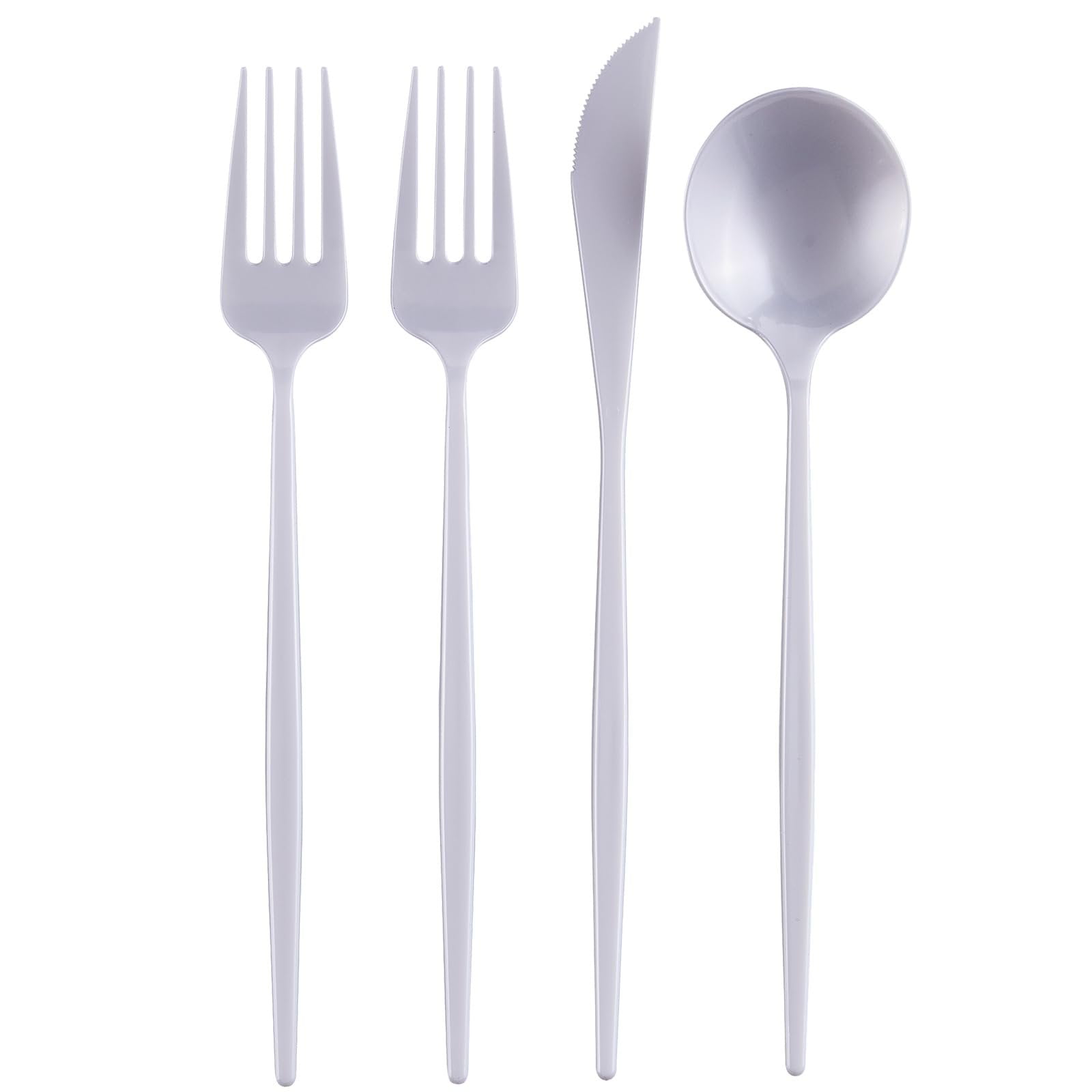 SILVER SPOONS Pearl Disposable Cutlery 80 PC Heavy Duty Plastic ...