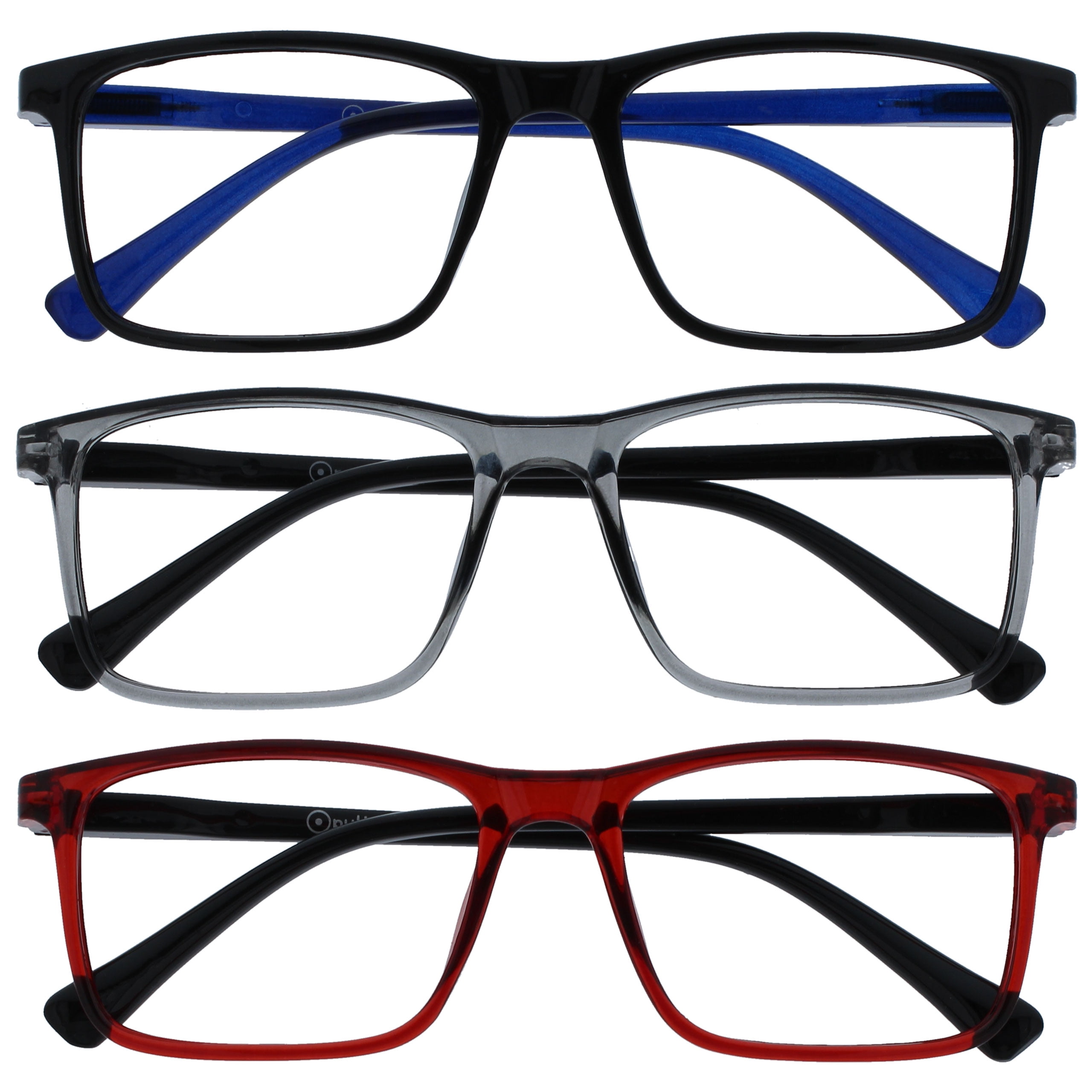 OPULIZE INK Reading Glasses - 3-Pack - Large Rectangular Frame - Black Grey Dark Red - Mens ...