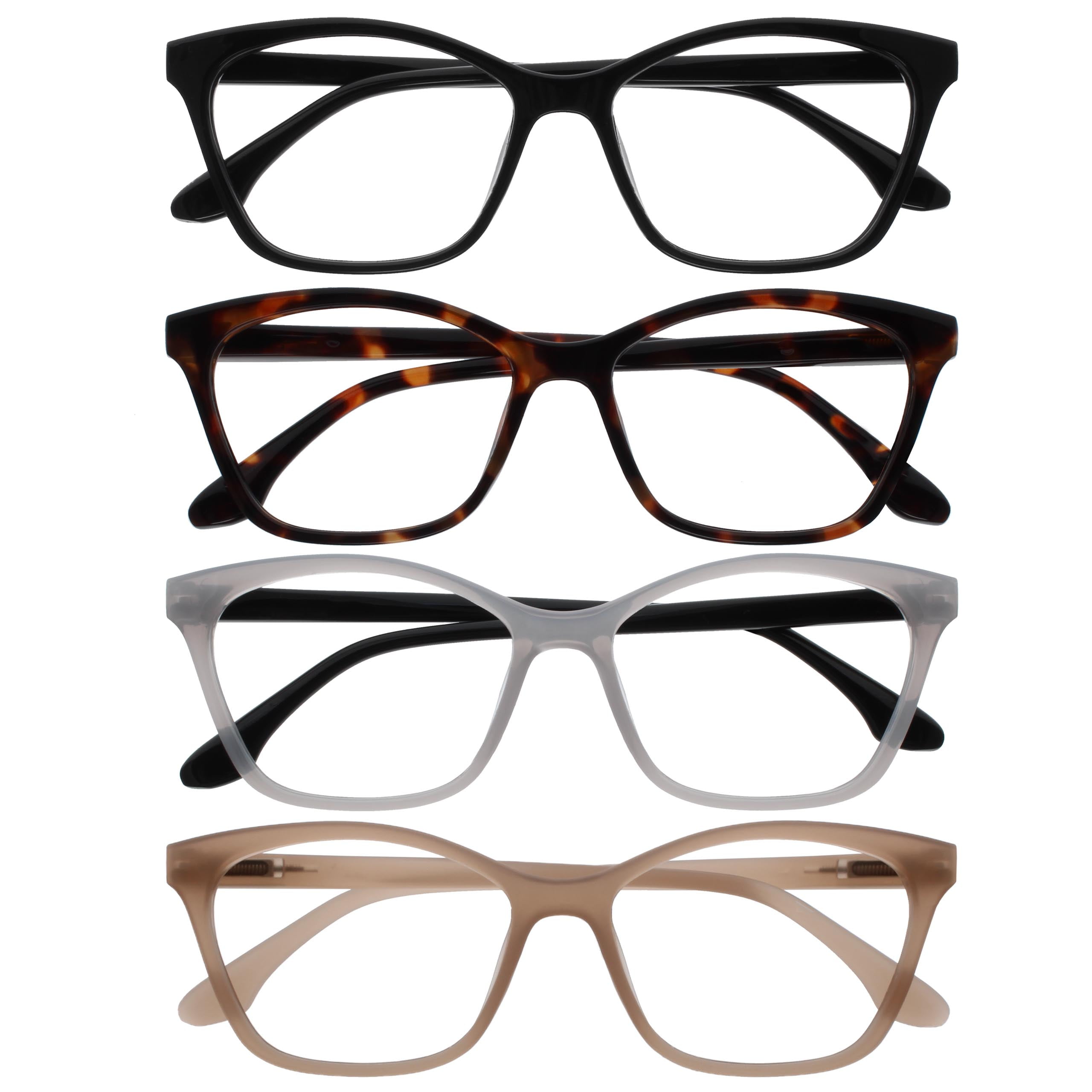 OPULIZE KAT Reading Glasses - 4-Pack - Cat-Eye Frame - Black, Brown, Grey, Taupe - Men & Women ...