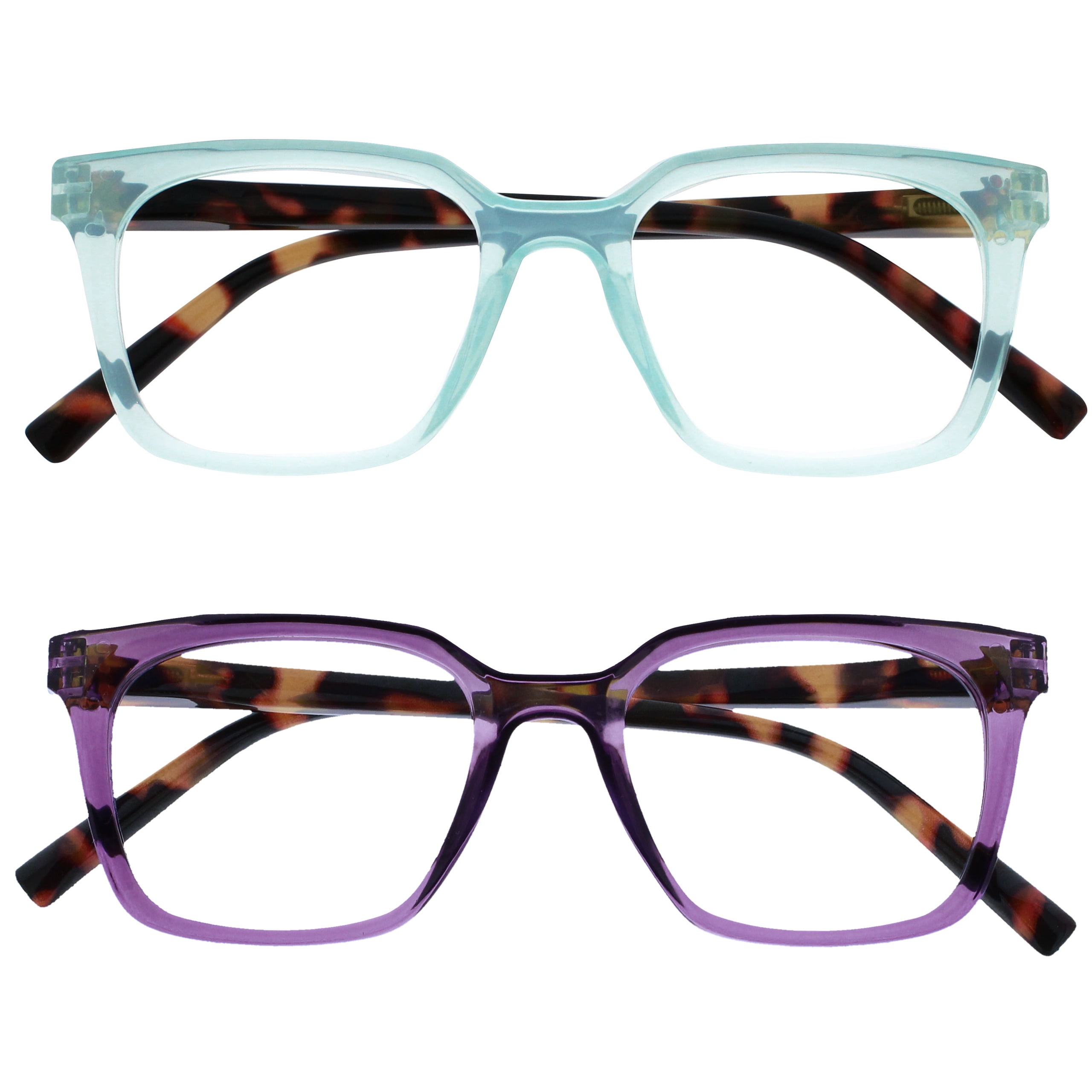 Opulize Koi Reading Glasses 2 Pack Large Rectangular Frame Purple Aqua Mens Womens