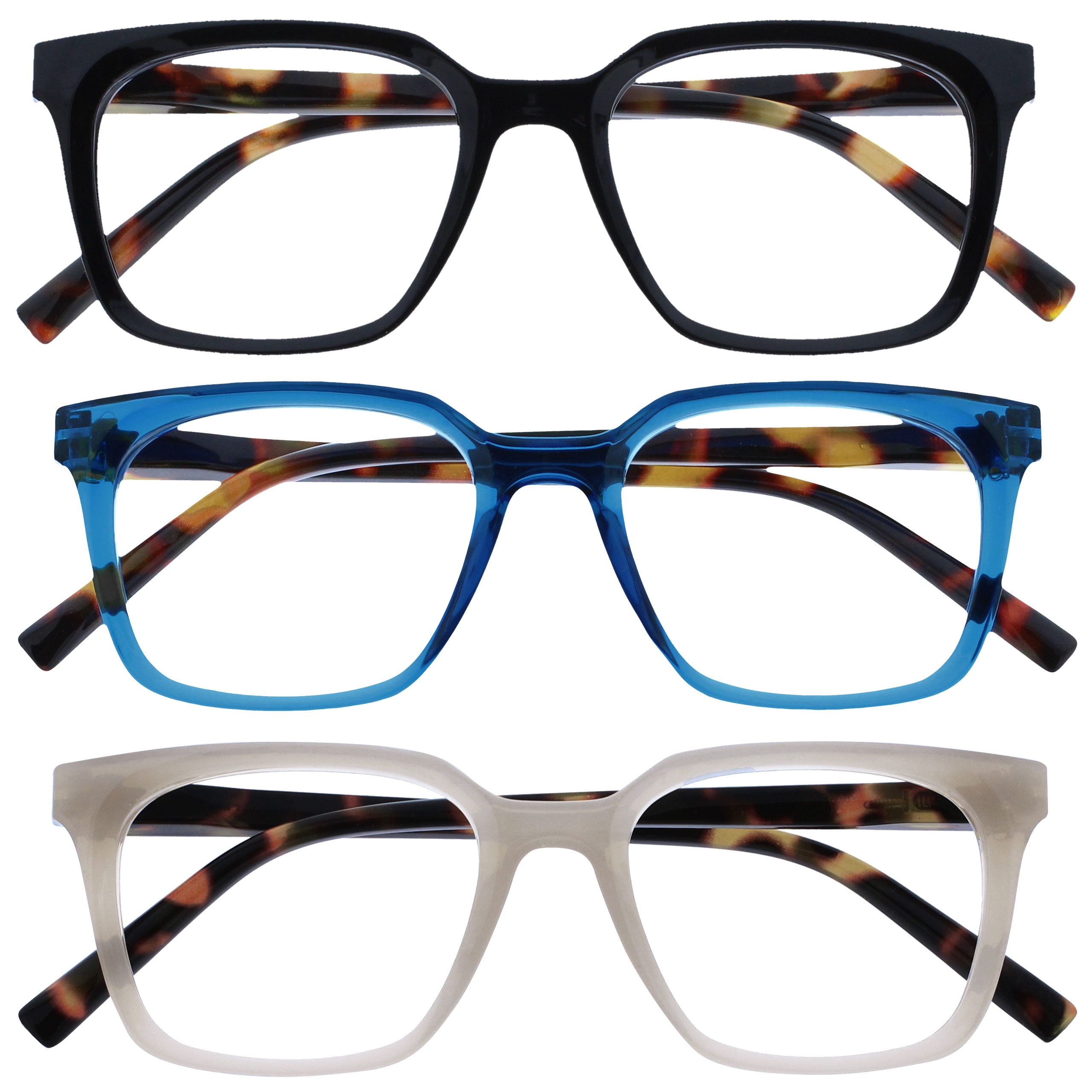 OPULIZE KOI Reading Glasses 3 Pack - Large Rectangular Frame - Black ...