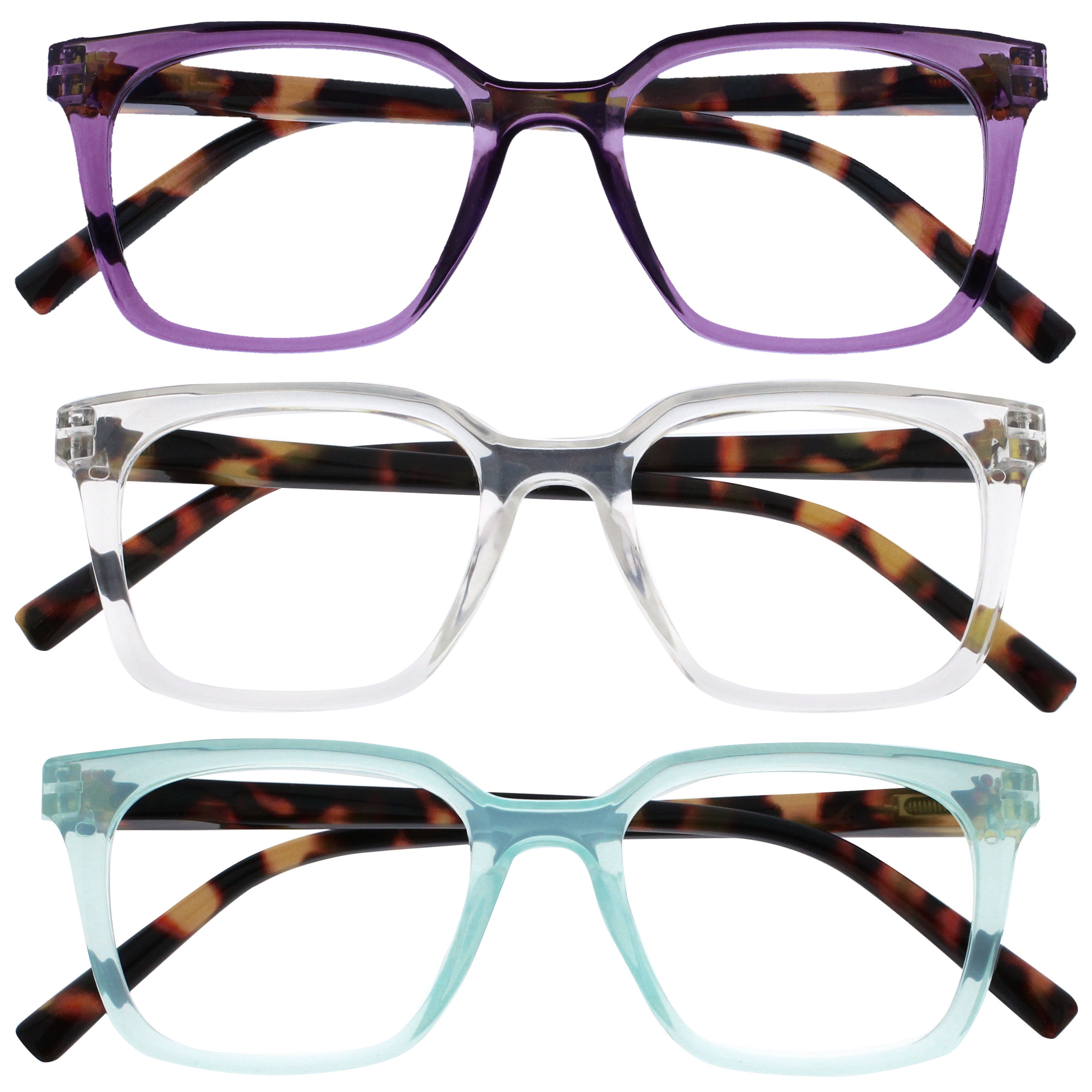 OPULIZE KOI Reading Glasses 3 Pack - Large Rectangular Frame - Purple ...